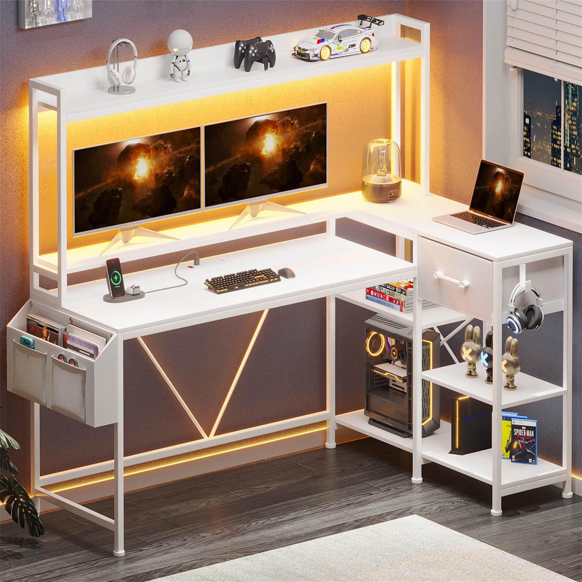 Ivy Bronx Berklee L-Shaped Gaming Desk with Hutch | Wayfair