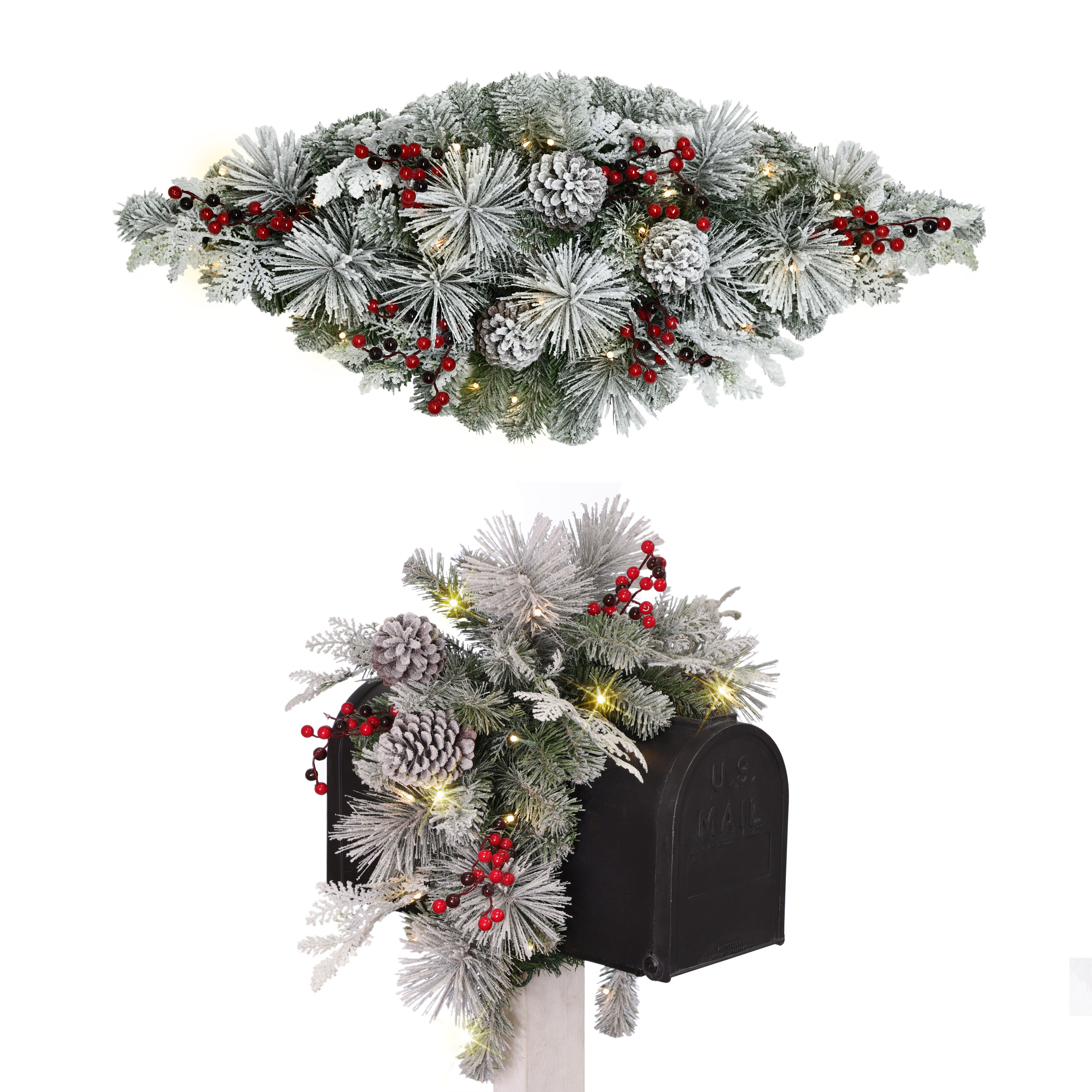 The Holiday Aisle® 36 In. X 16 In. Pre-Lit Flocked Artificial Pine ...
