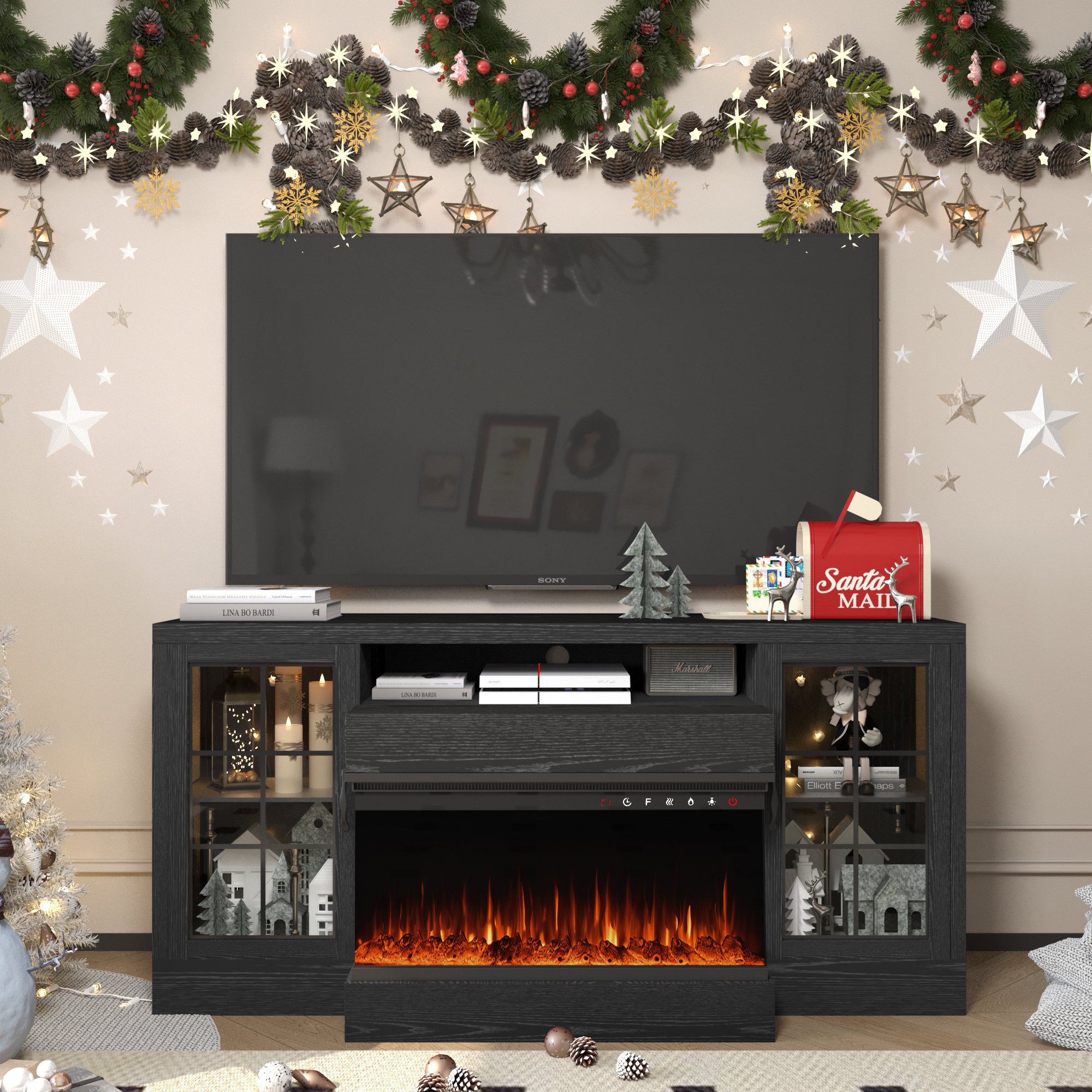 Latitude Run® 60'' Media Console With 30'' Electric Fireplace - Wayfair ...