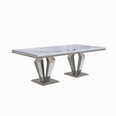 Westco Furniture Modern Faux Marble Top Metal Base Dining Table | Wayfair