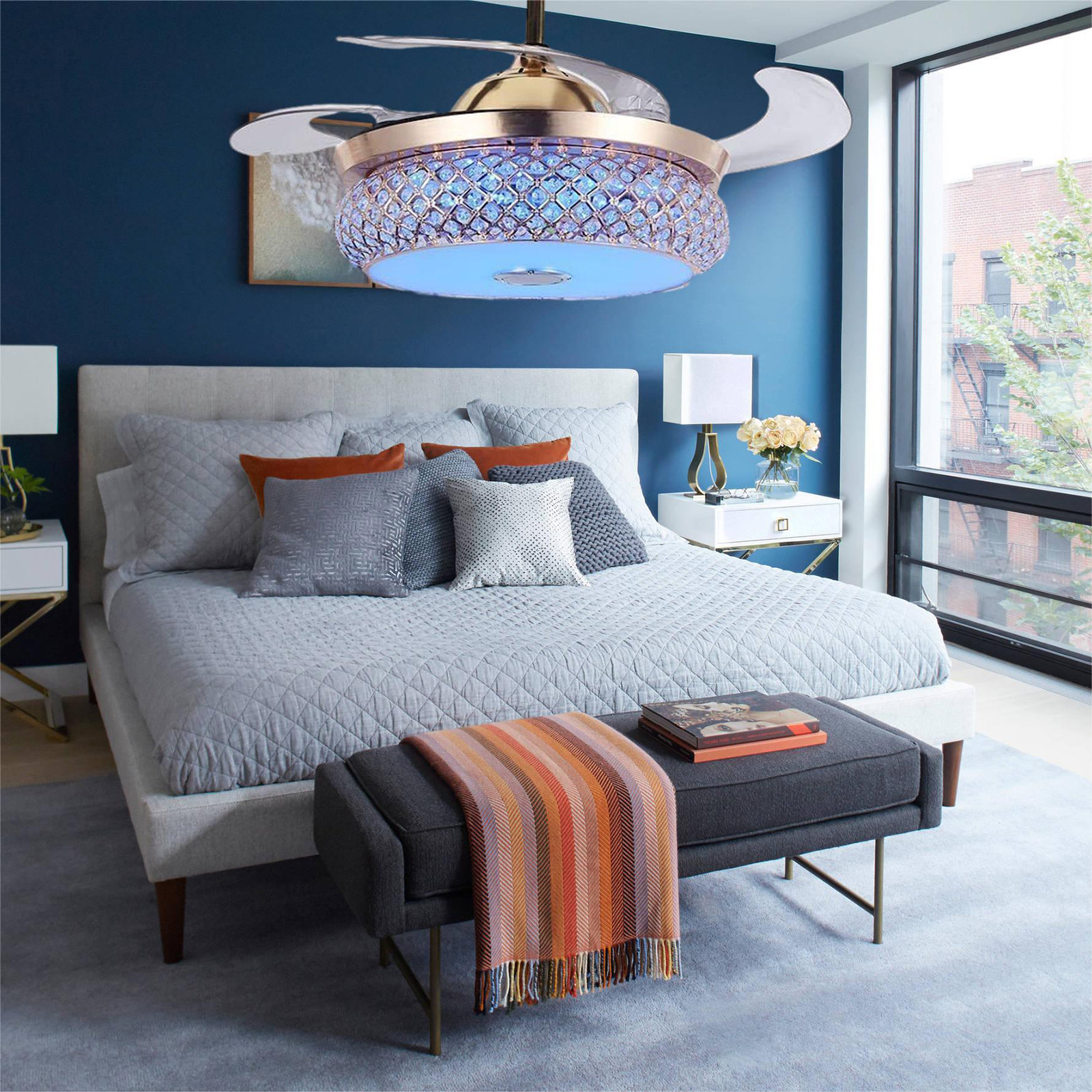 House of Hampton® Gracy 43"golden Colorful Bluetooth Invisible Fan ...