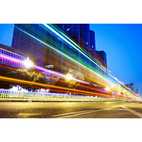 Ebern Designs Diwan Nightscape Downtown With Headlights Trails by Rodho ...