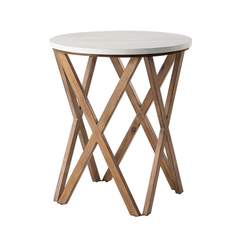 Millwood Pines Moty Rustic Round Rustic End Table, Distressed White Top ...