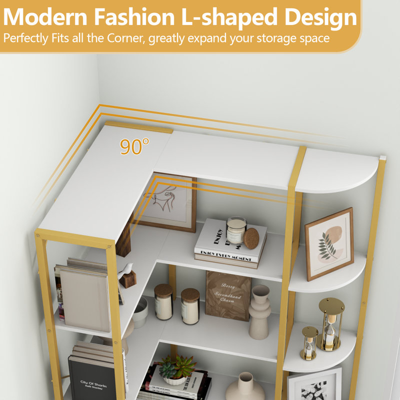 Mercer41 Corner Shelf, 6-Tier Corner Bookcase, Tall Modern Corner ...