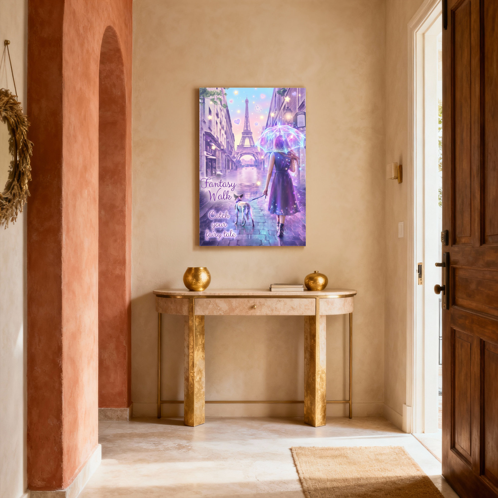 Mercer41 Fantasy Walk Paris Eiffel Tower Girl With Dog And Umbrella ...