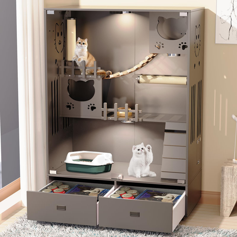 Tucker Murphy Pet™ Ellia Wooden Cat Villa, Large Cat Enclosure w/ 2 ...