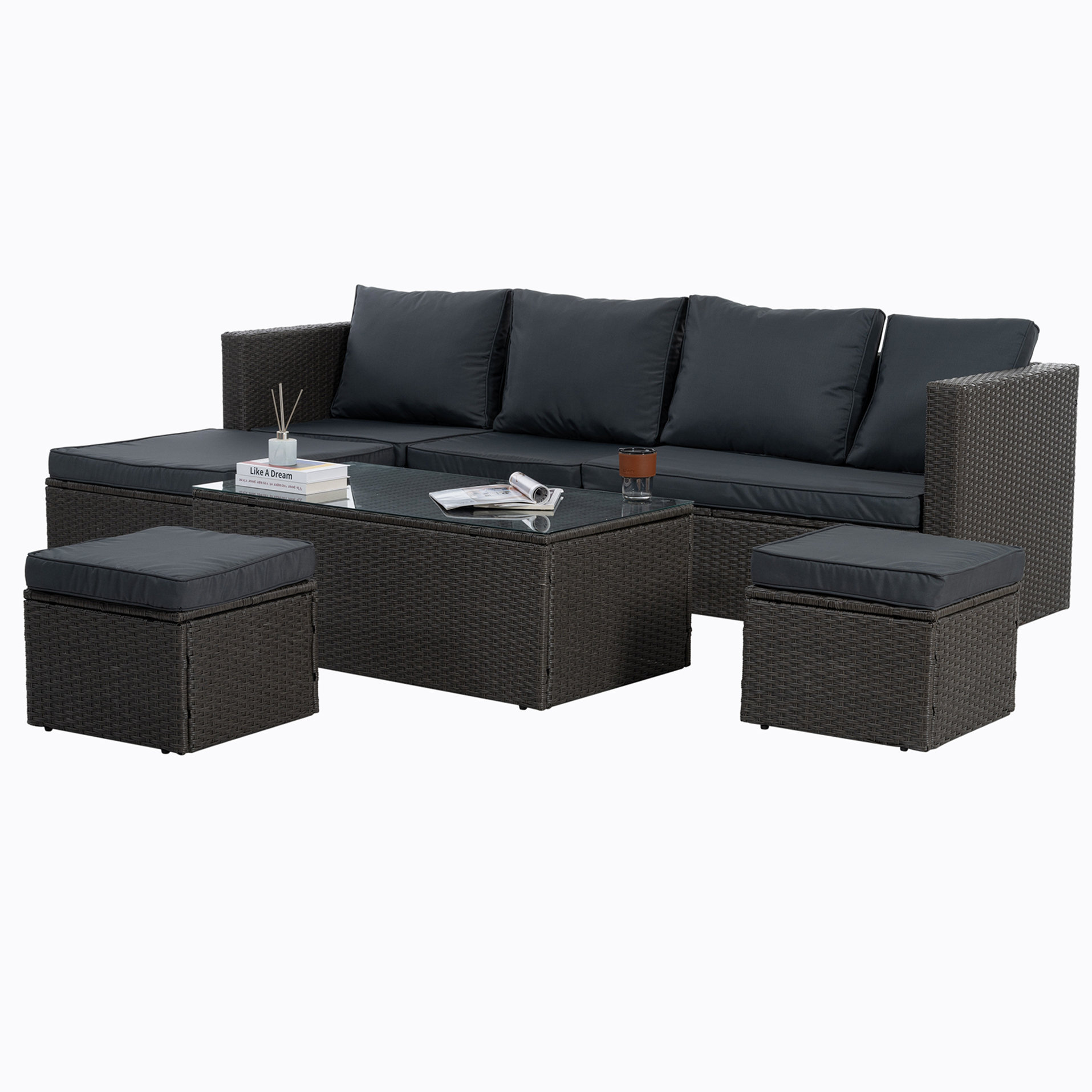 Latitude Run® Iolande 98.4'' Wicker Outdoor Patio Sectional Set | Wayfair