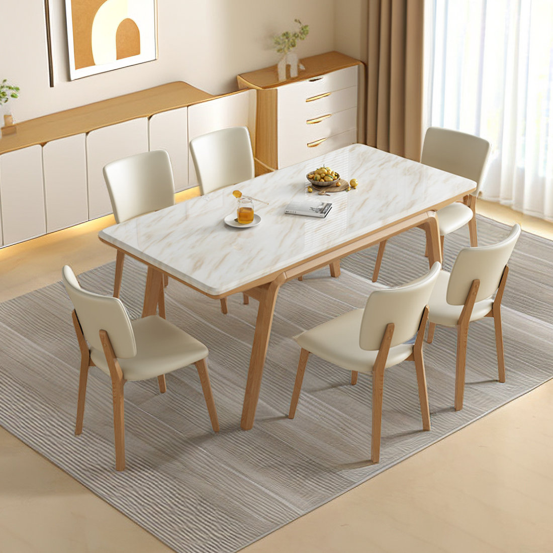 Corrigan Studio® Modern simple Nordic style rectangular dining table+6 ...
