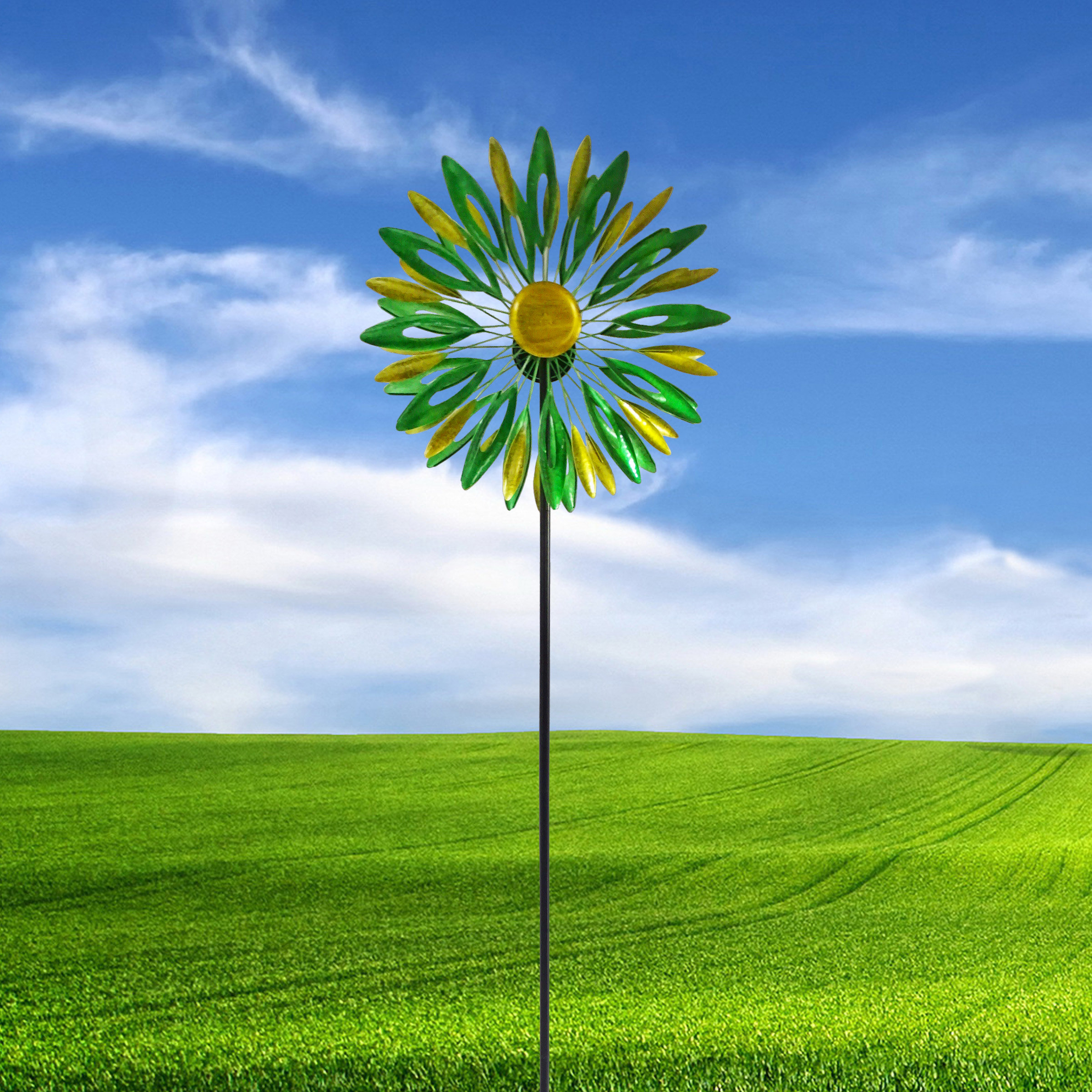 Alpine 85"H Metal Flower Kinetic Wind Spinner Garden Stake for Garden ...