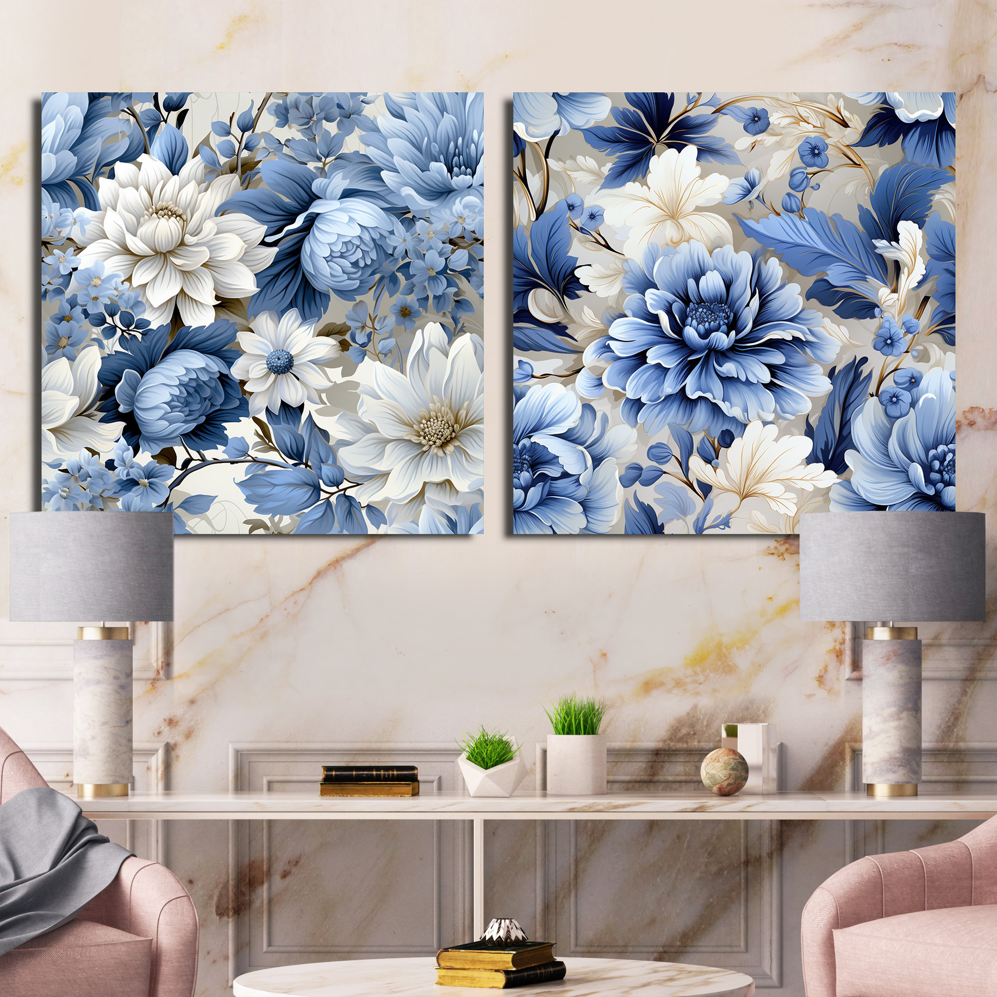 Design Art Coastal Tranquility Victorian Pattern III - Floral Square ...