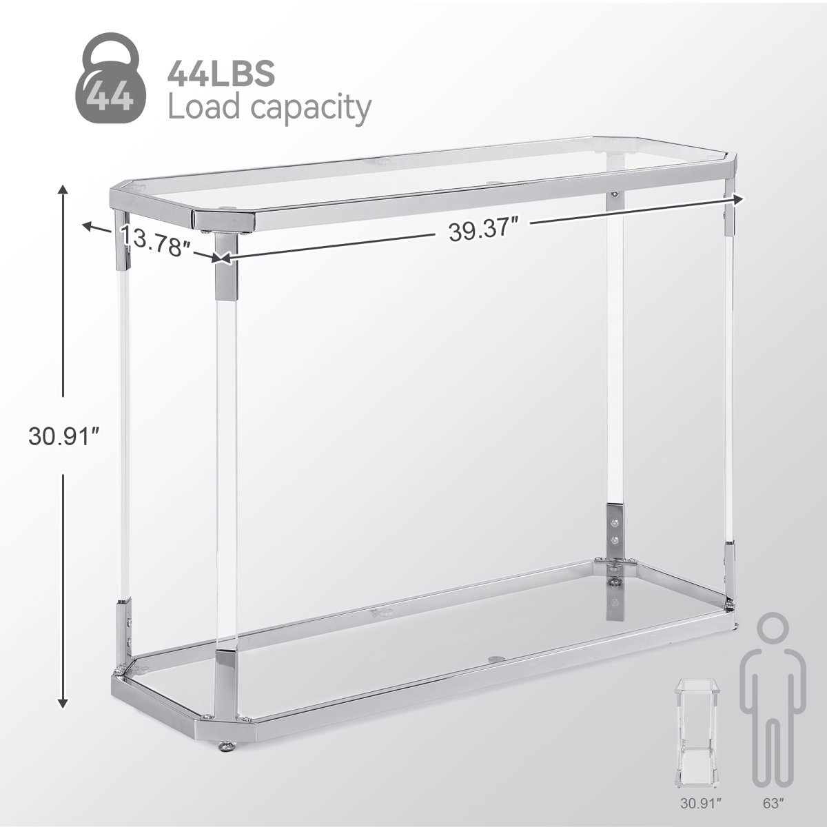 Ivy Bronx Modern Chrome And Acrylic Console Table With Glass Top And ...