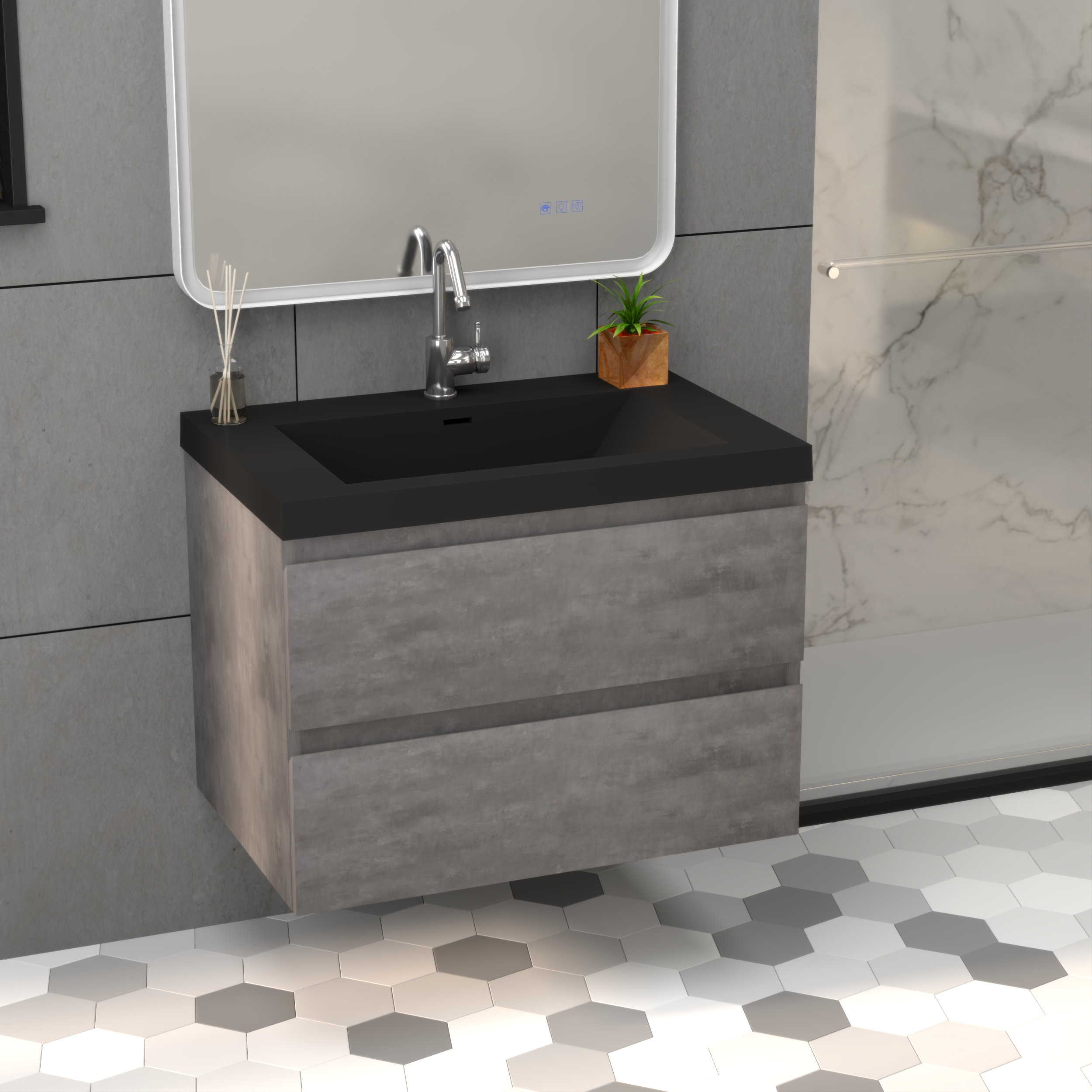 Ebern Designs 30" wall mounted bathroom vanity with resin engineered ...