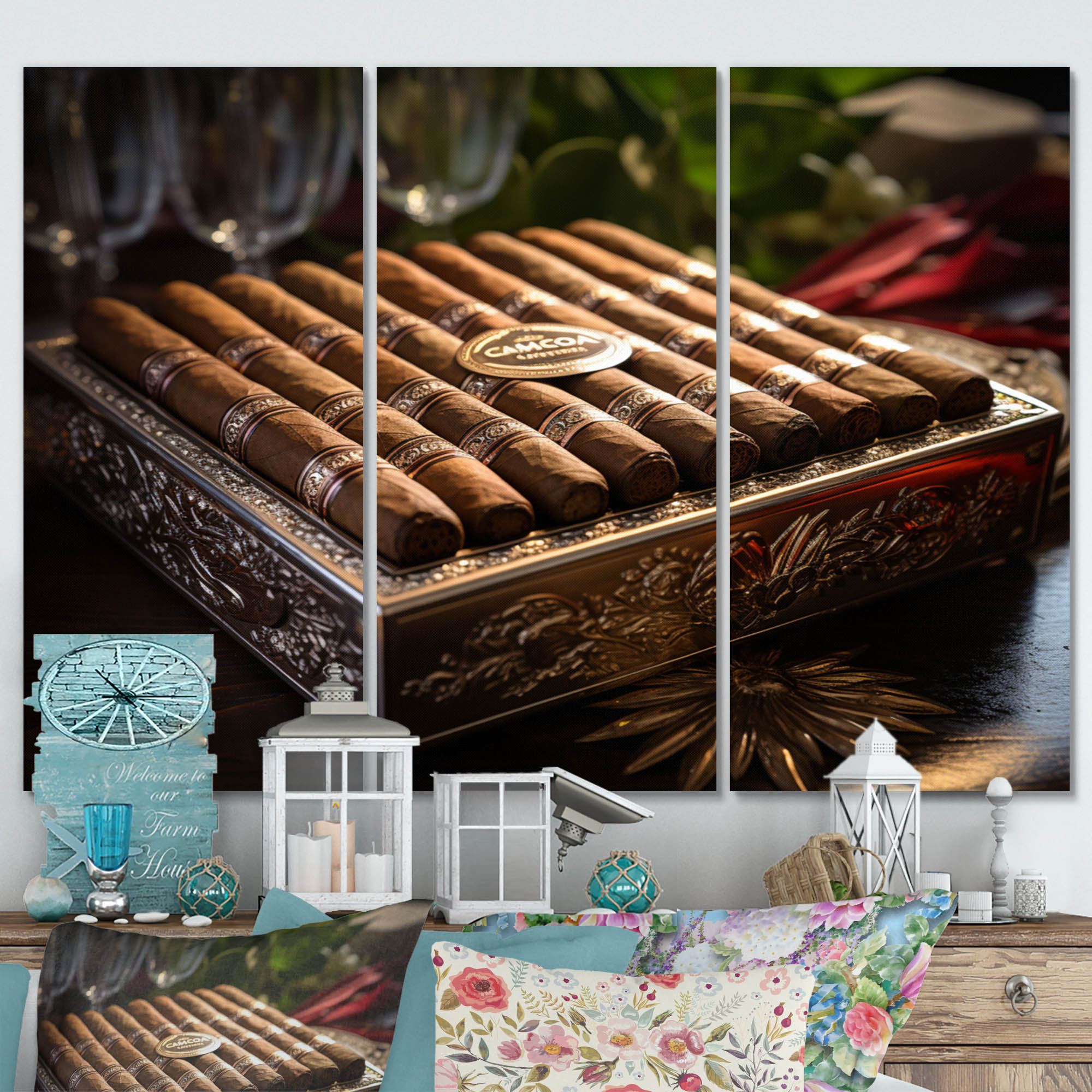 Design Art Cuban Cigars Brown II - Fashion Metal Wall Decor Set 3 ...