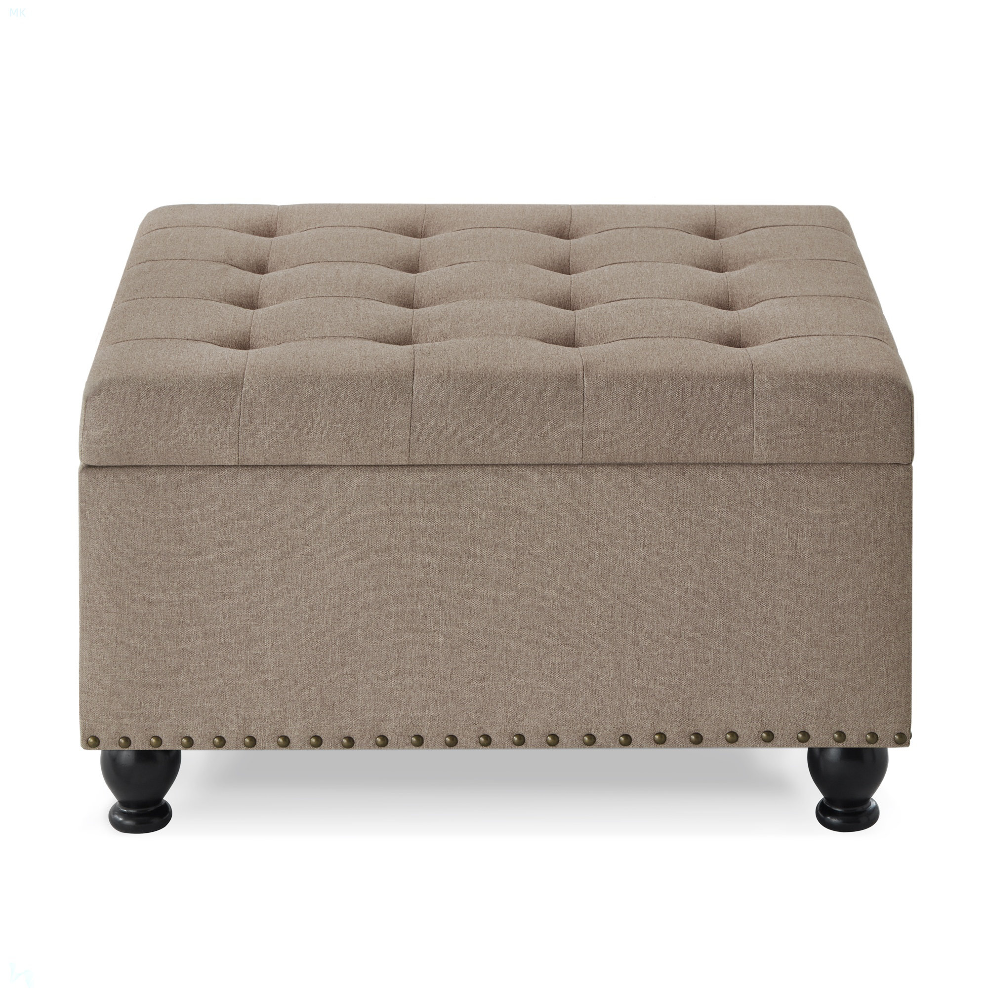 Alcott Hill® Large Square Storage Ottoman With Wooden Legs, Upholstered ...