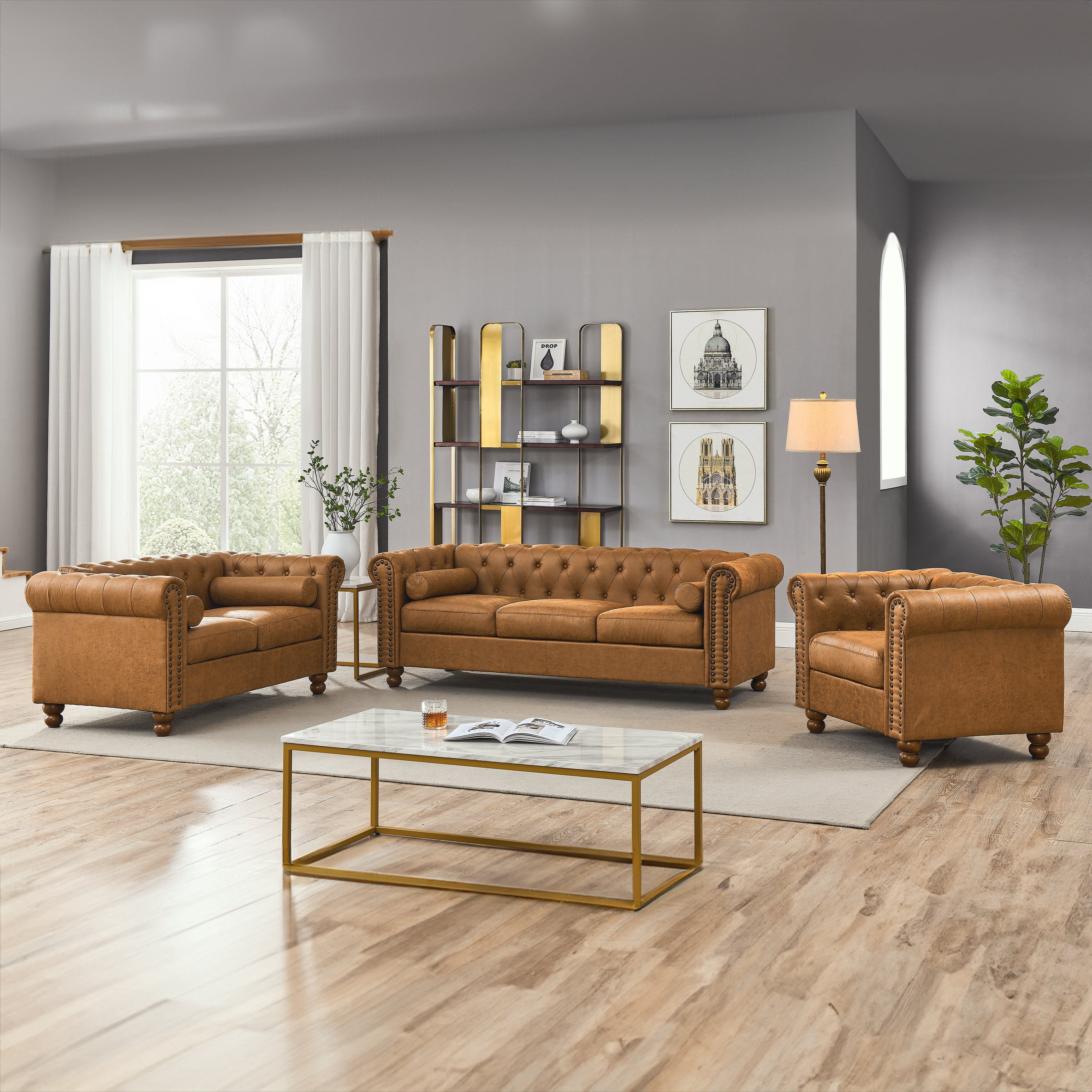 Williston Forge Jhosep 3 Piece Faux Leather Chesterfield Living Room ...