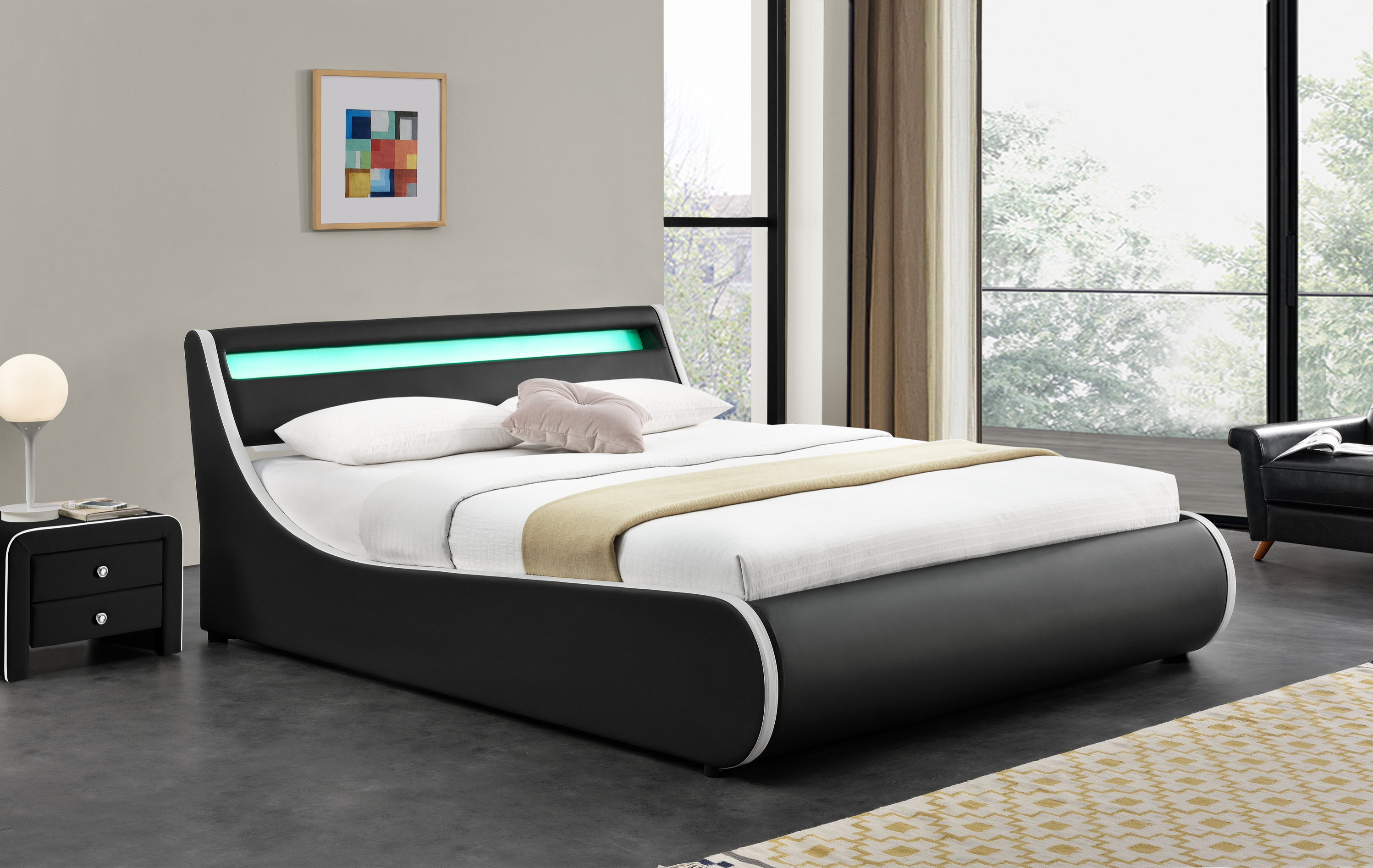 Orren Ellis Galway Upholstered LED Storage Platform Bed & Reviews | Wayfair