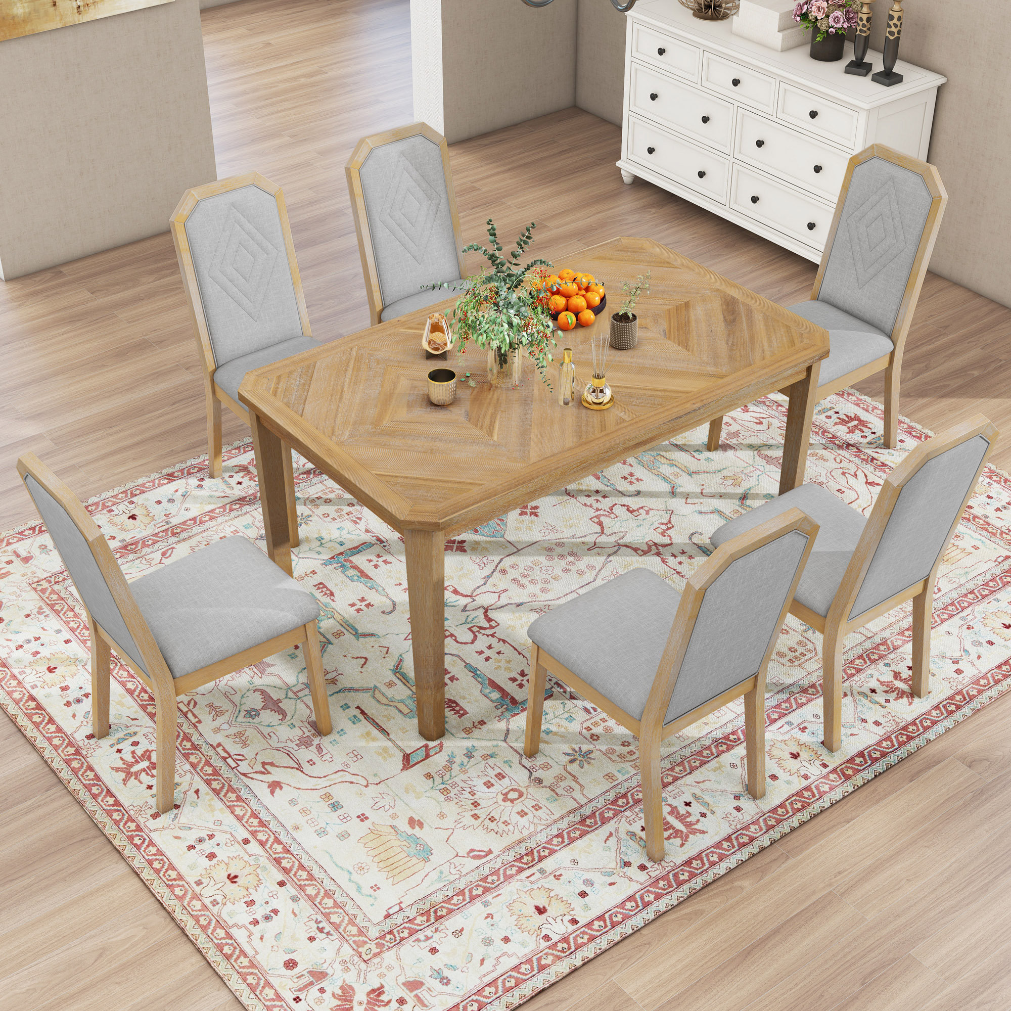 Lark Manor 7-Piece Farmhouse Dining Set For Dining Room Kitchen ...
