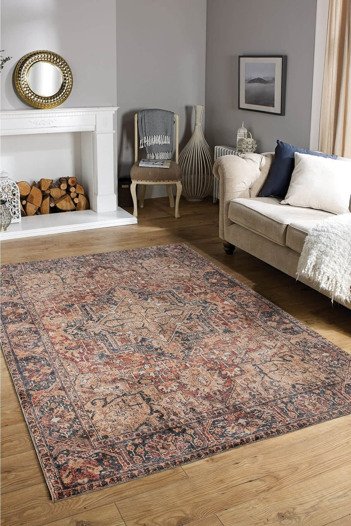 Bungalow Rose Fuga Soft Textured Brown Vintage Patterned Rug | Wayfair
