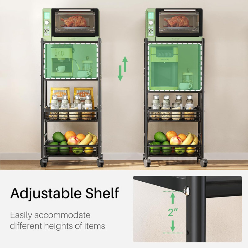 Rebrilliant 4 Tiers Metal Bakers Rack With Casters, Coffee Bar Station ...