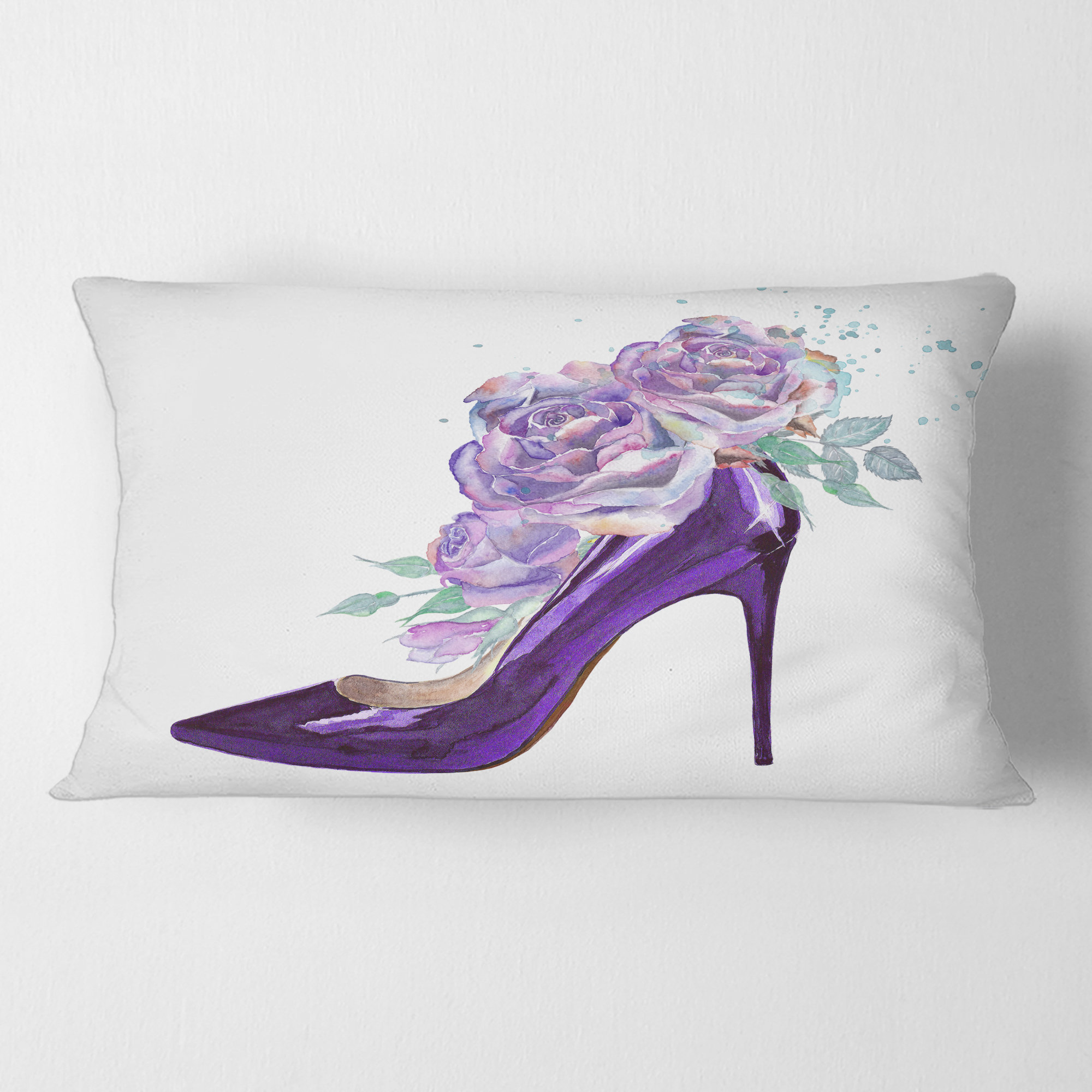 Design Art Stiletto Shoe with Roses Rectangular Pillow Cover & Insert ...
