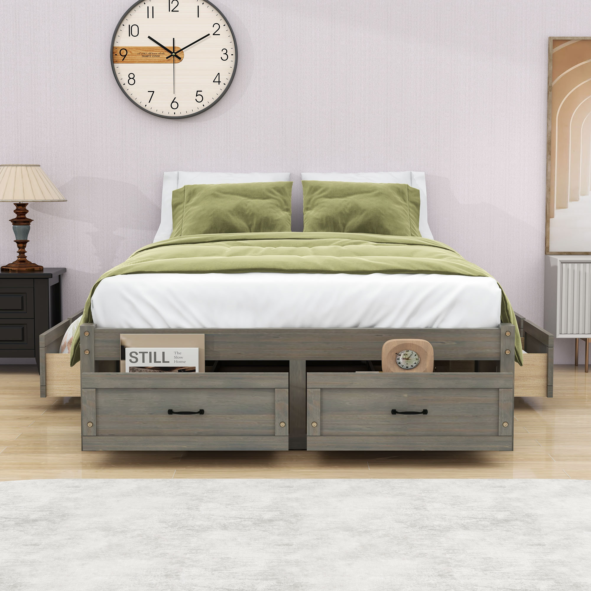 Gracie Oaks Lit plateforme en bois avec tiroirs et lattes - Wayfair Canada