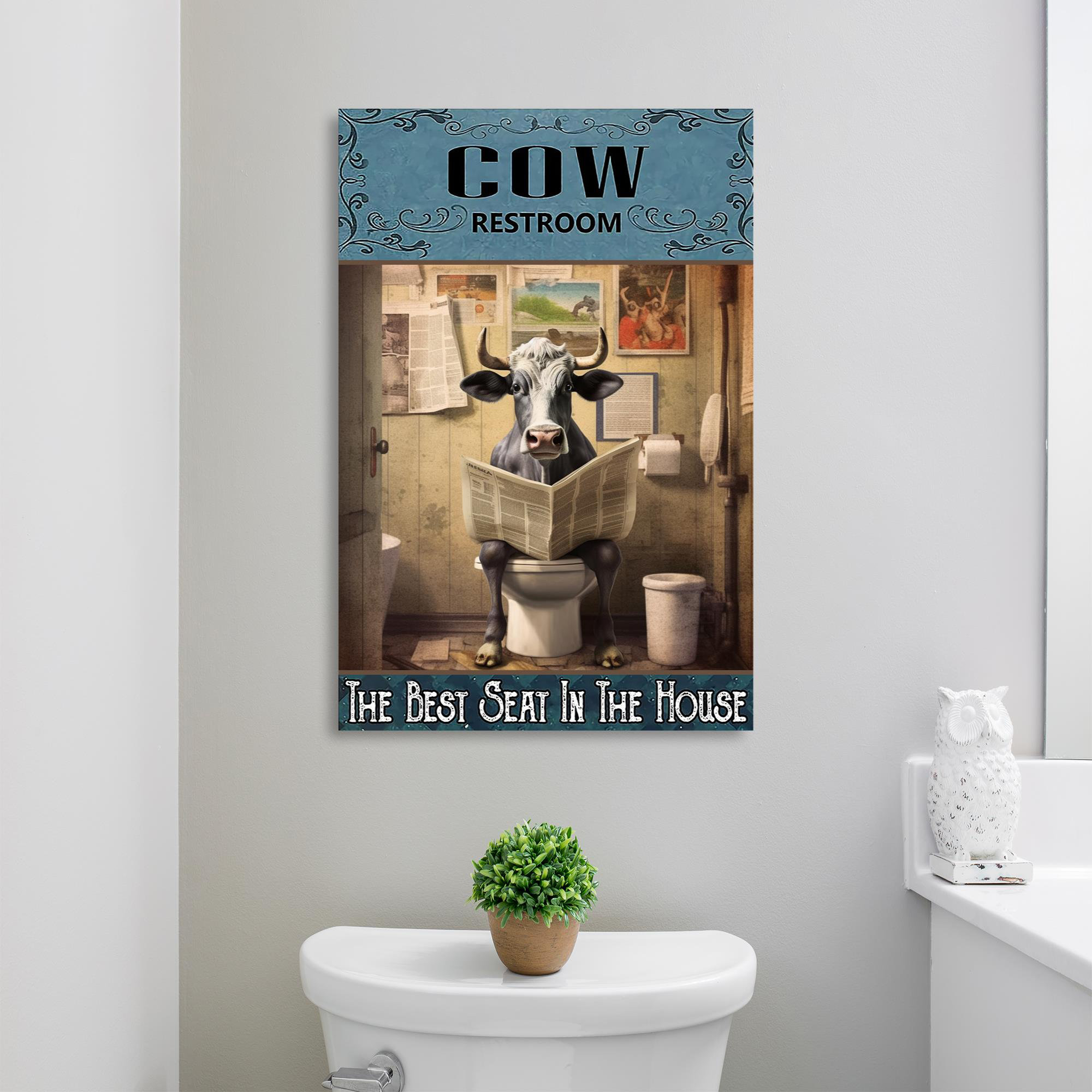 Trinx Cow Restroom - 1 Piece Rectangle Graphic Art Print Cow Restroom ...