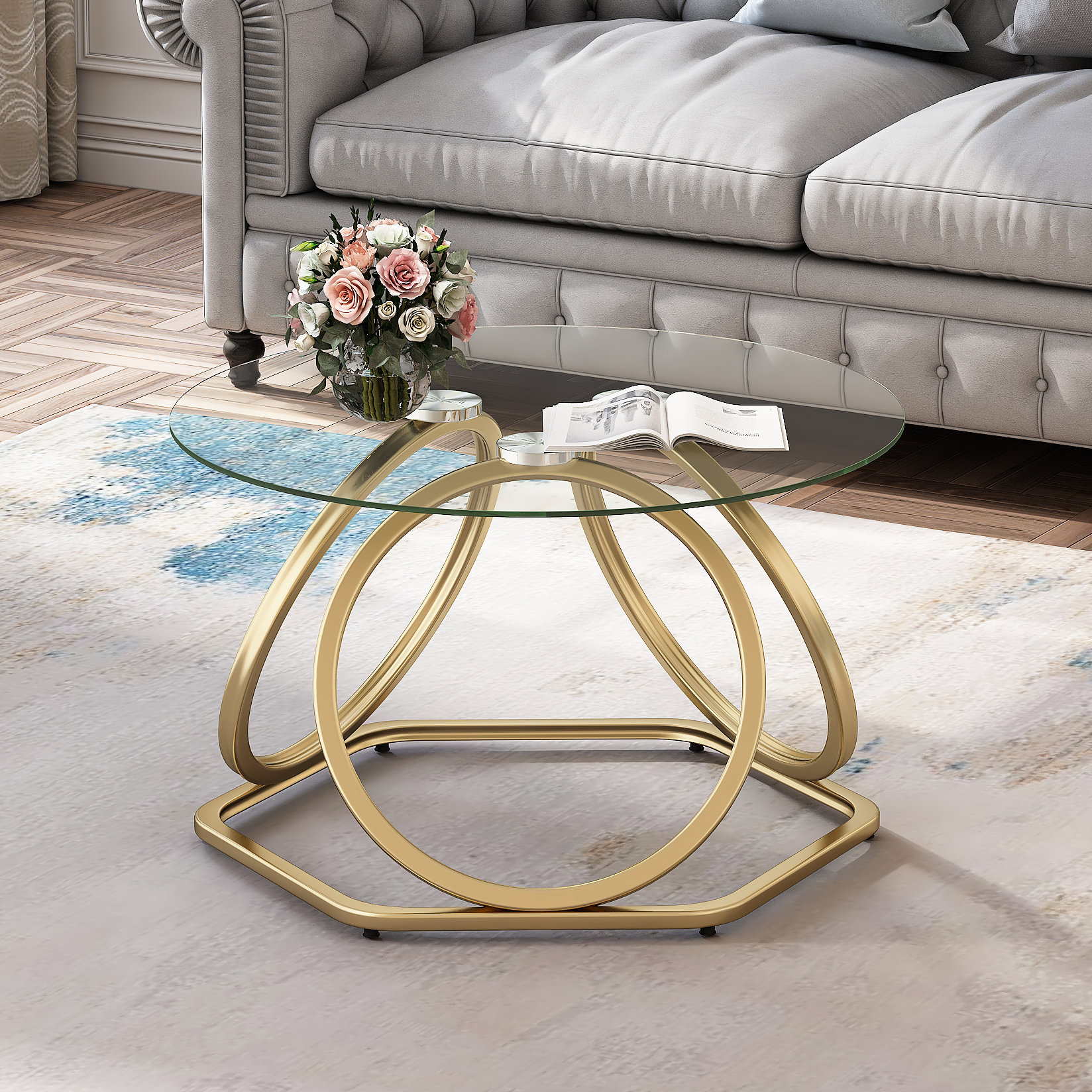 Wrought Studio Modern Round Glass Coffee Table for Living Room ...