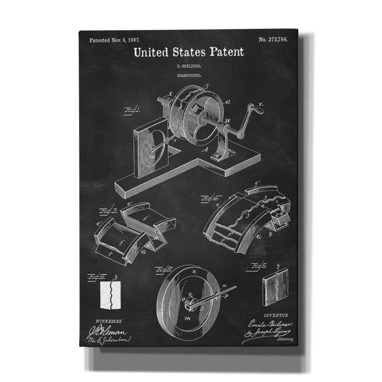 Williston Forge Gramophone 1887 Blueprint Patent Chalkboard On Canvas ...