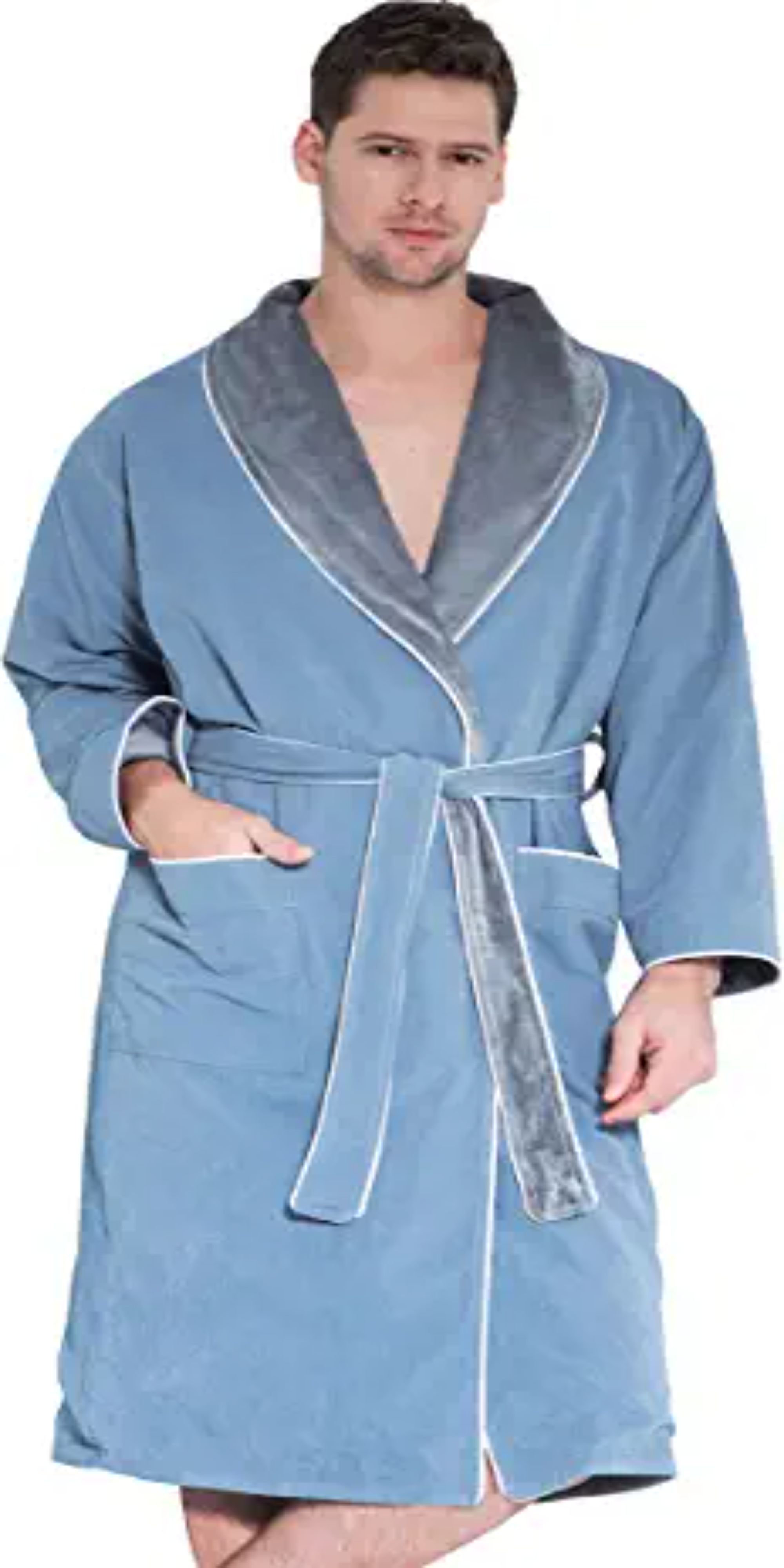 SEYANTE Men's Plush Lined Microfiber Robe - Luxury Hotel Robe, Knee ...
