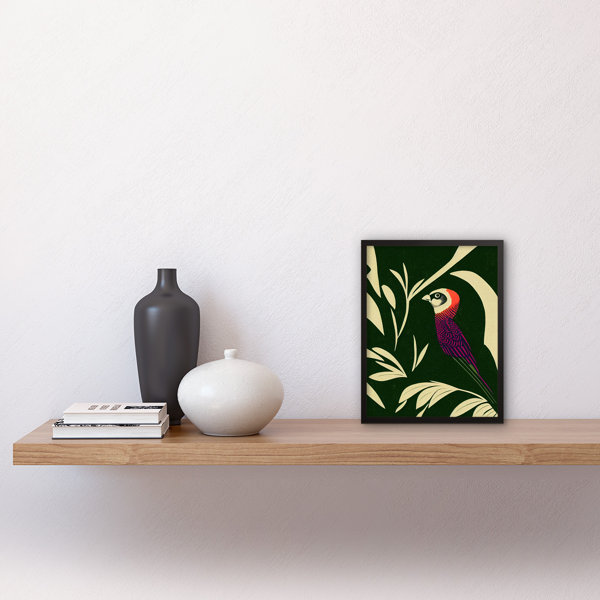 Wee Blue Coo Parakeet Tropical Plant Leaves Linocut - Single Picture ...