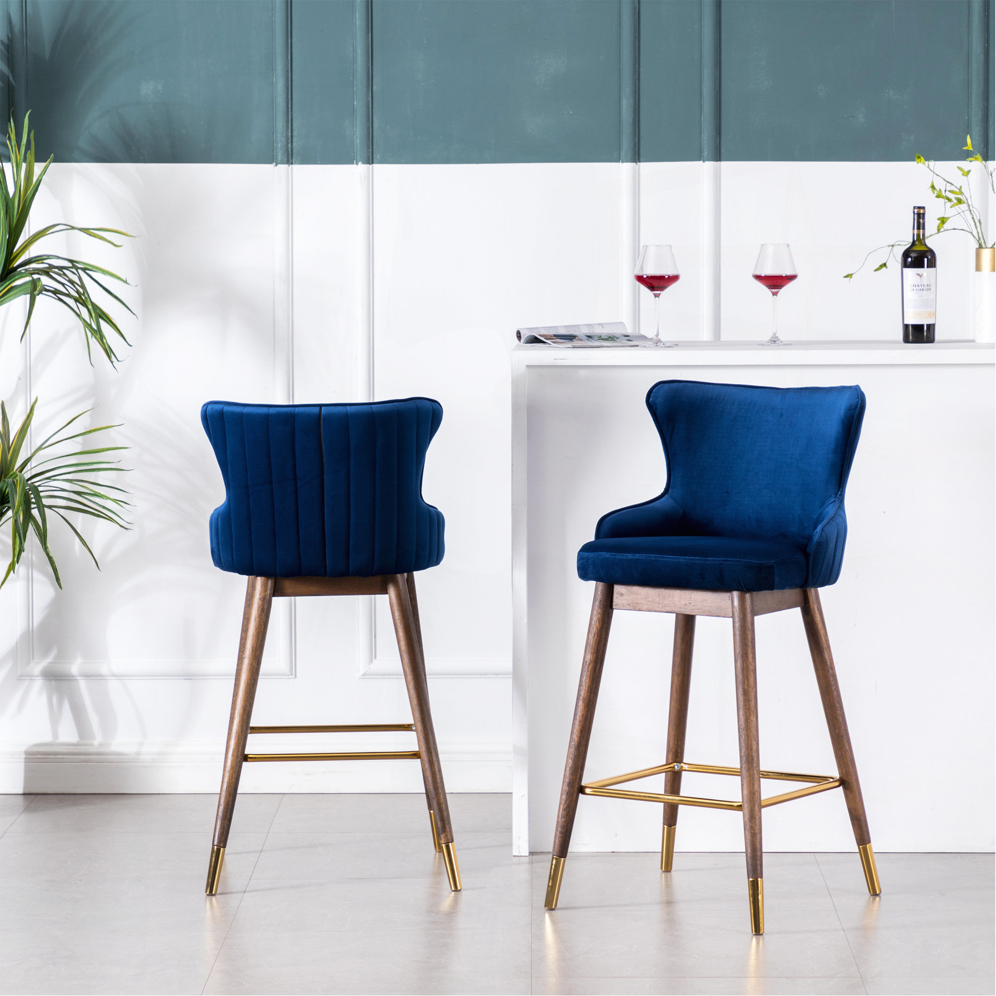 Everly Quinn Leland Fabric Upholstered Wingback Bar Stools, Set Of 2 ...