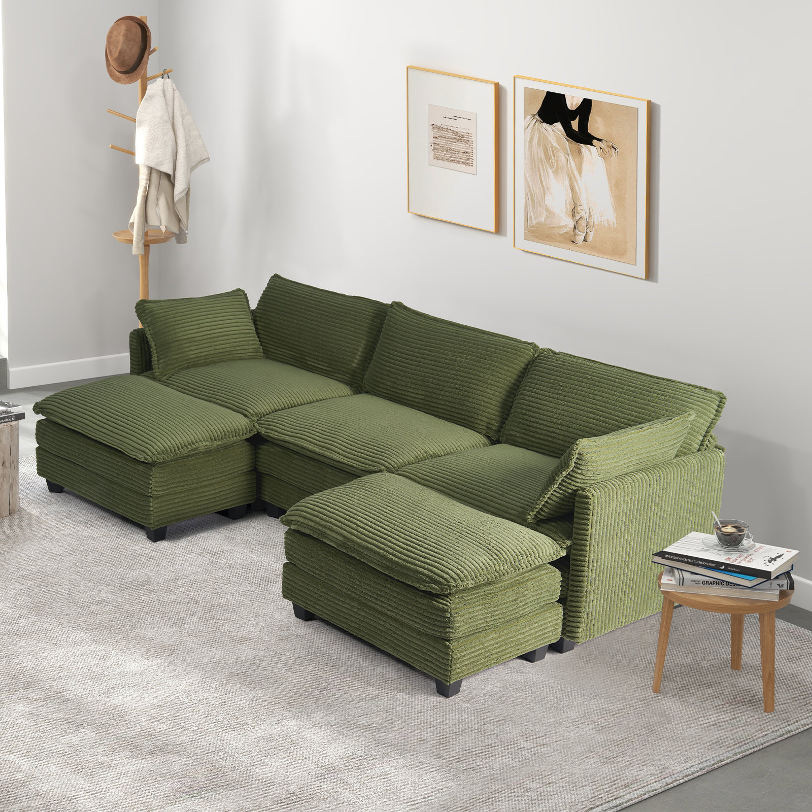 Ebern Designs Modular Sectional Corduroy Sofa with Deep Seat,U-Shaped 3 ...
