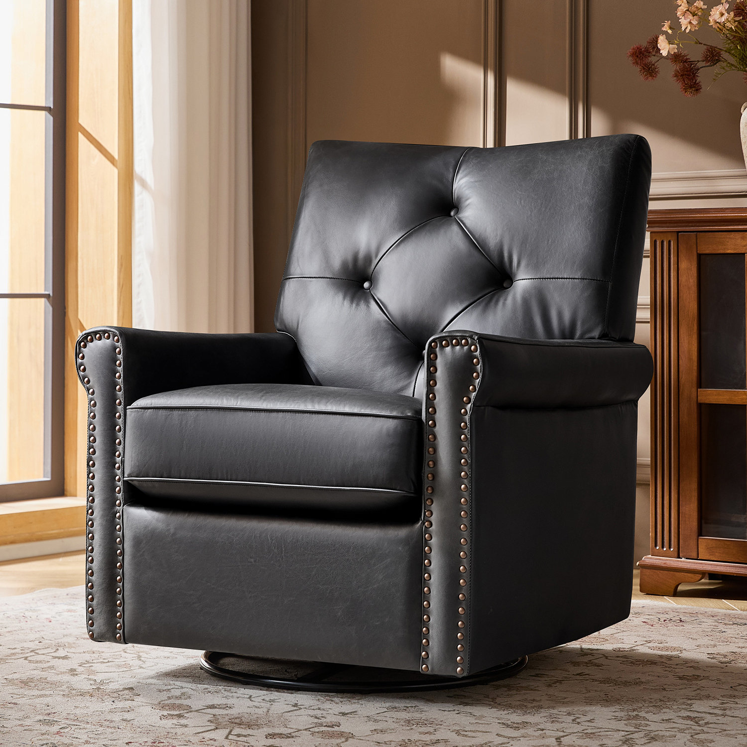Wildon Home® Smelda 31"W Transitional Genuine Leather Swivel Rocker ...