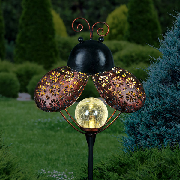 Exhart Solar Filigree Metal Ladybug Stake with Glass Crackle Ball ...