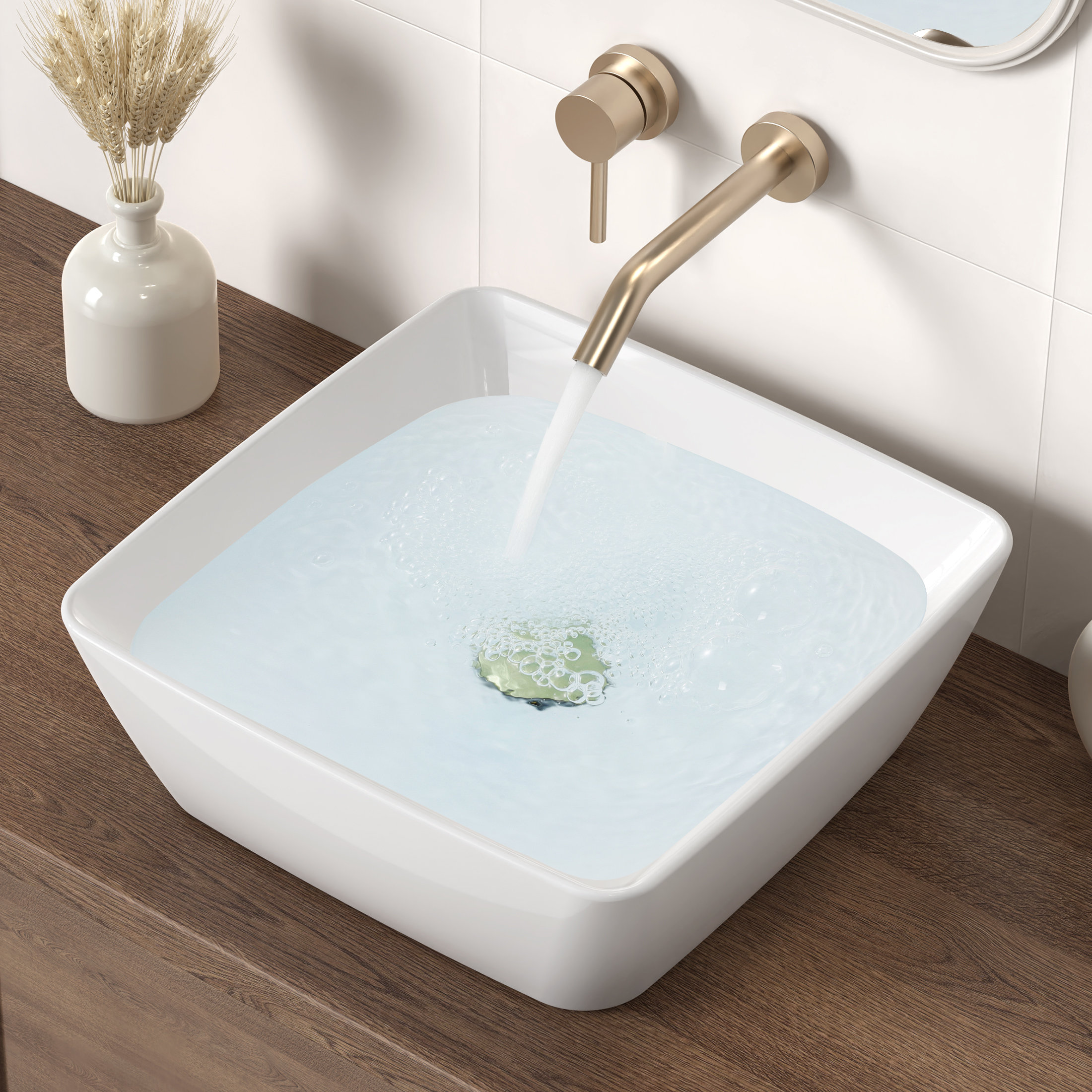KES Bathroom Sink White Square Vessel Sink for Bathroom White Ceramic ...