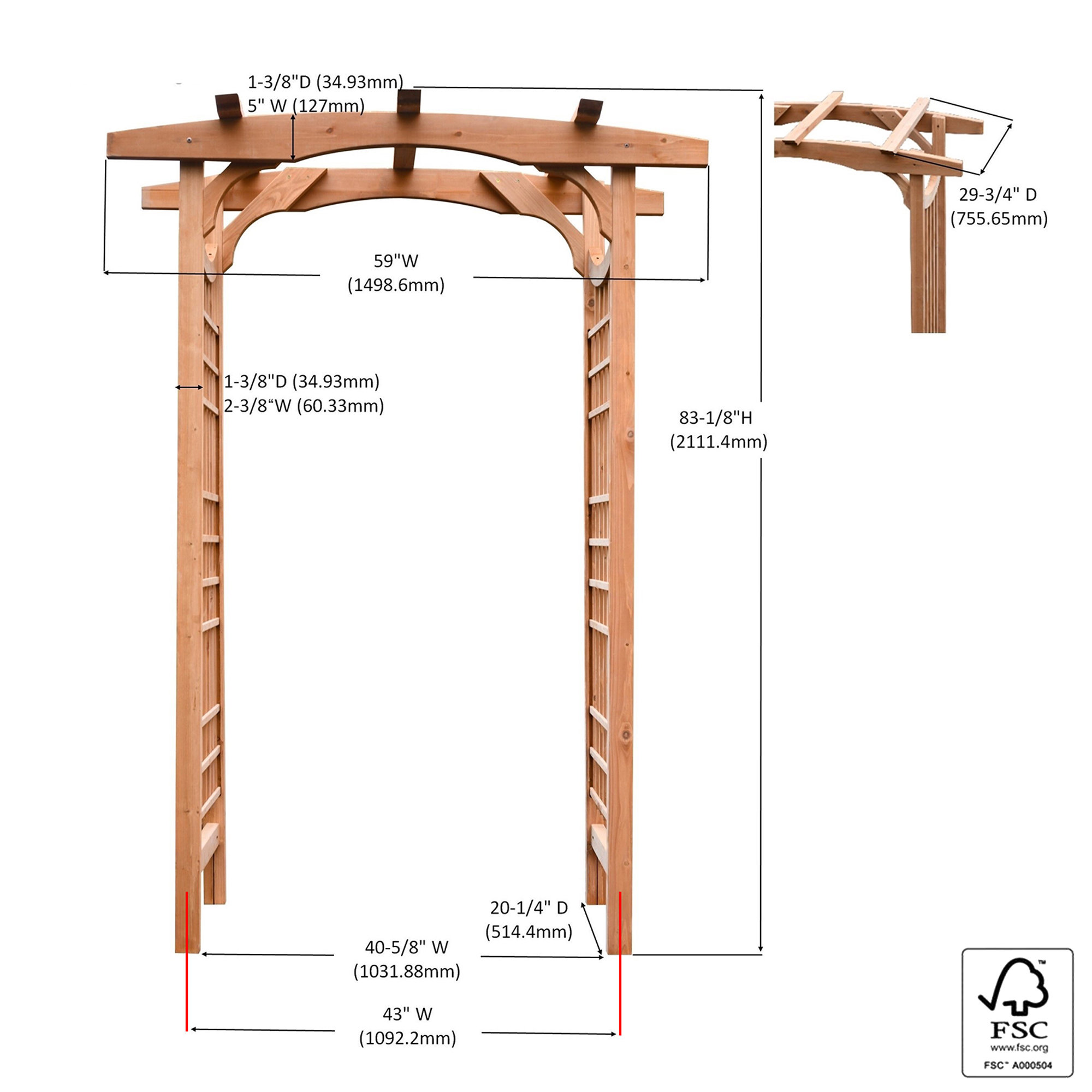 Arlmont & Co. Minakumari 59" W x 30" D Garden Arch Arches Solid Wood ...