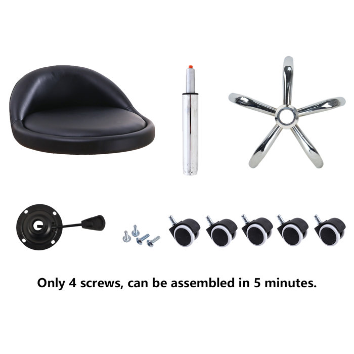 Inbox Zero PU Leather Round Rolling Height Adjustable Lab Stool with ...