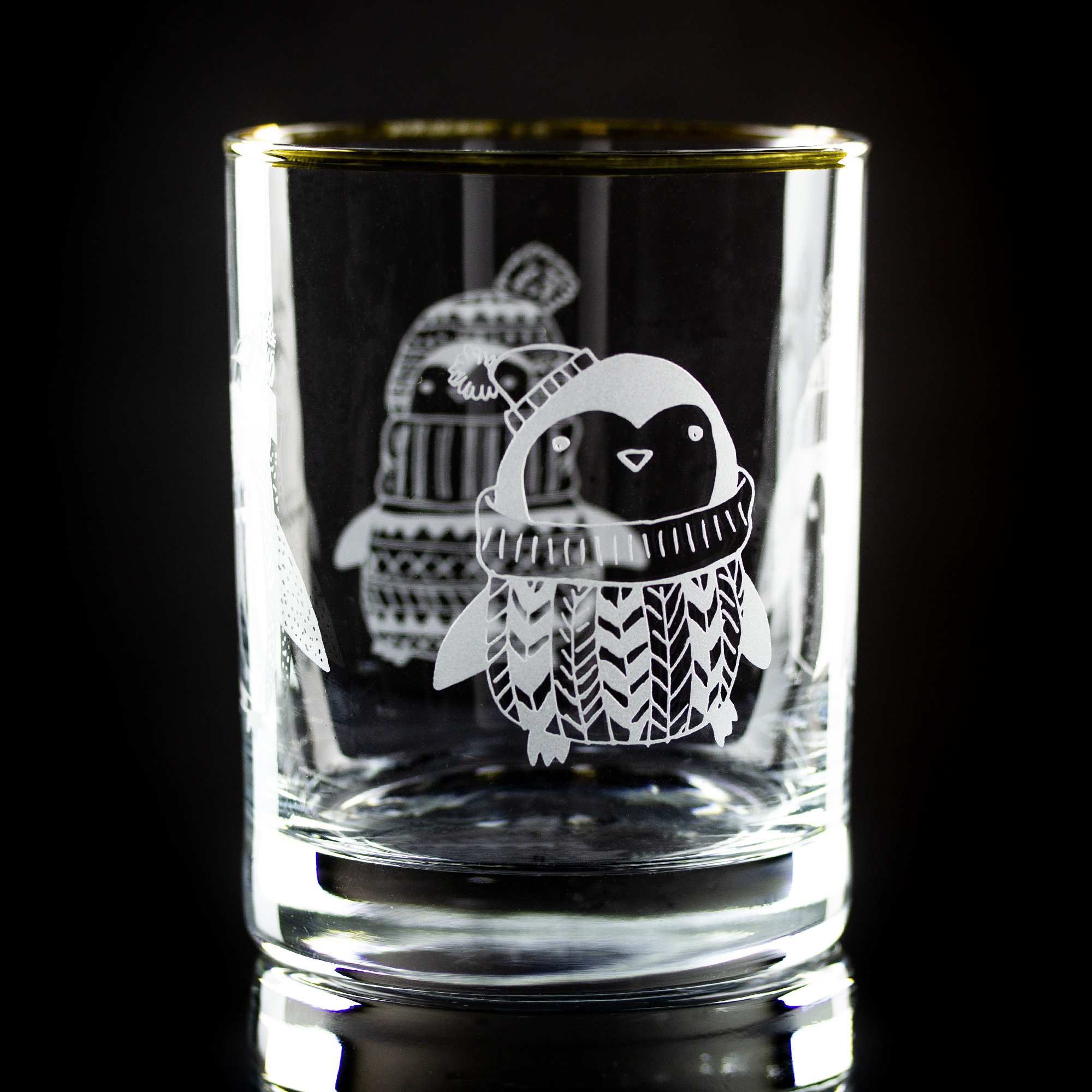 The Holiday Aisle® Penguin Wrap Gold Rimmed Rocks Glass (Set of 2 ...