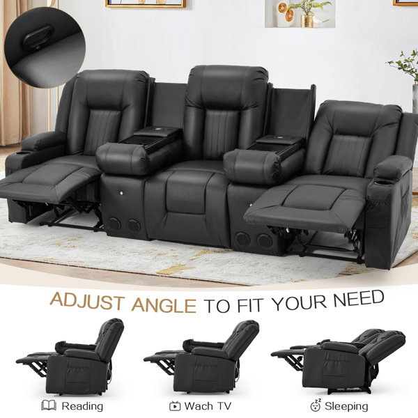 Latitude Run® Reclining Sofa With Console&Bluetooth Speakers, Manual Rv ...