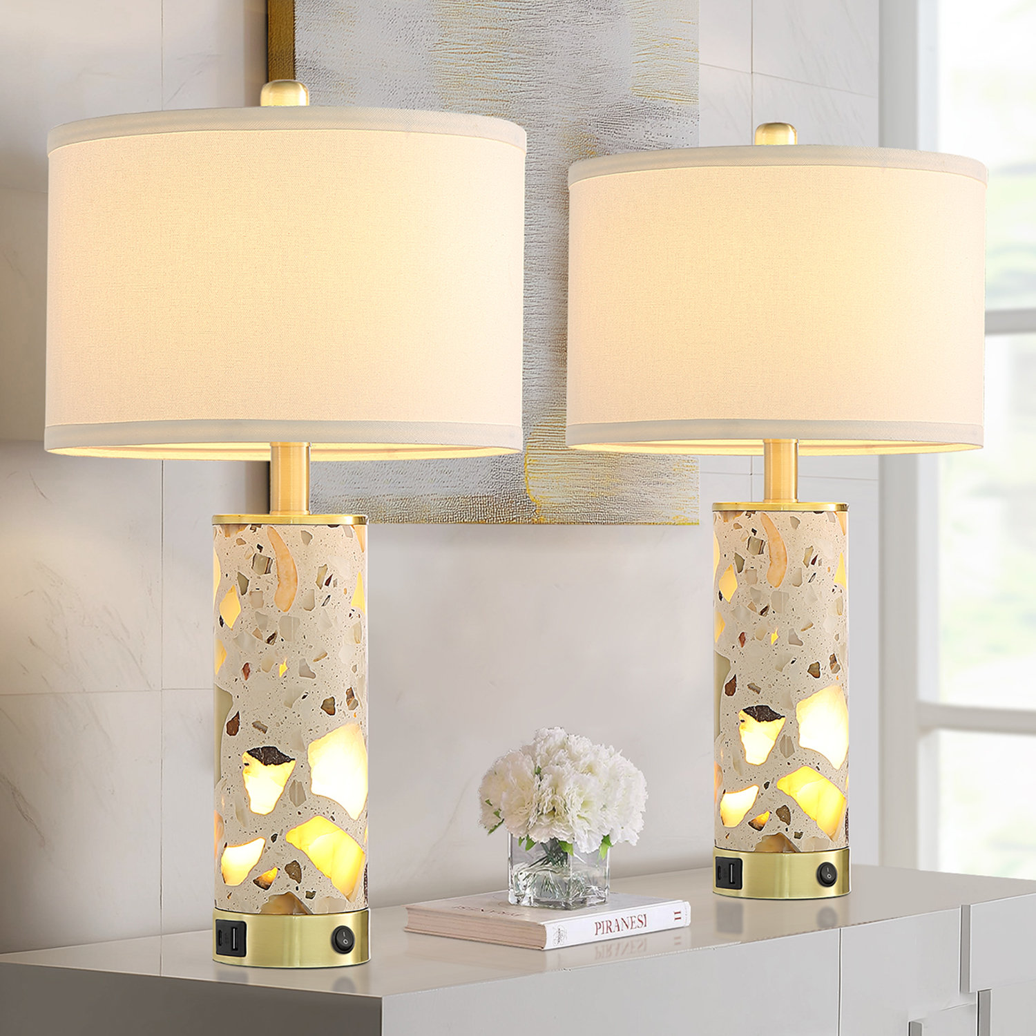 Everly Quinn 22.5? Decorative Translucent Stone Table Lamps With ...