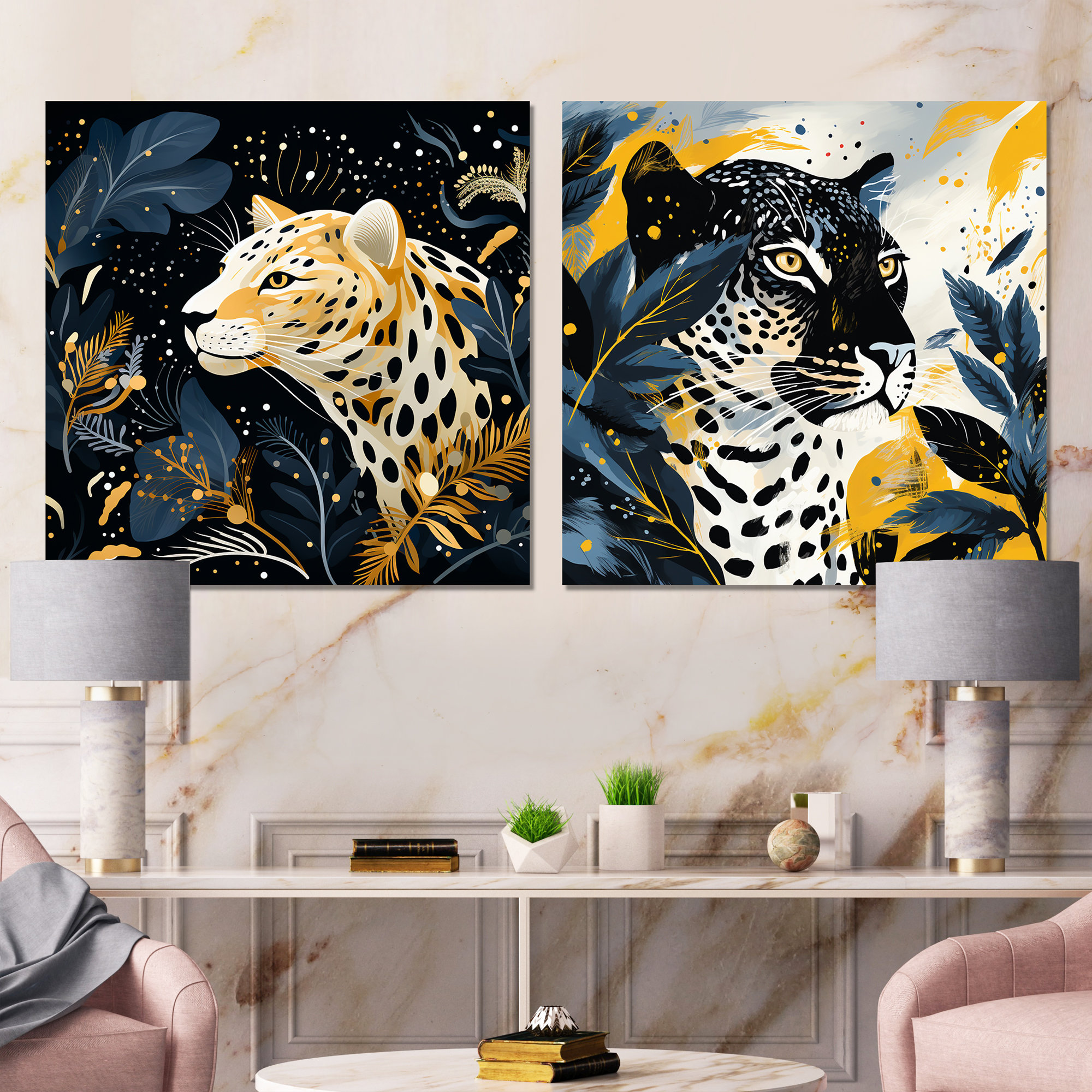 Bungalow Rose Yellow And Blue Leopard Collage I - Leopard Canvas Art ...