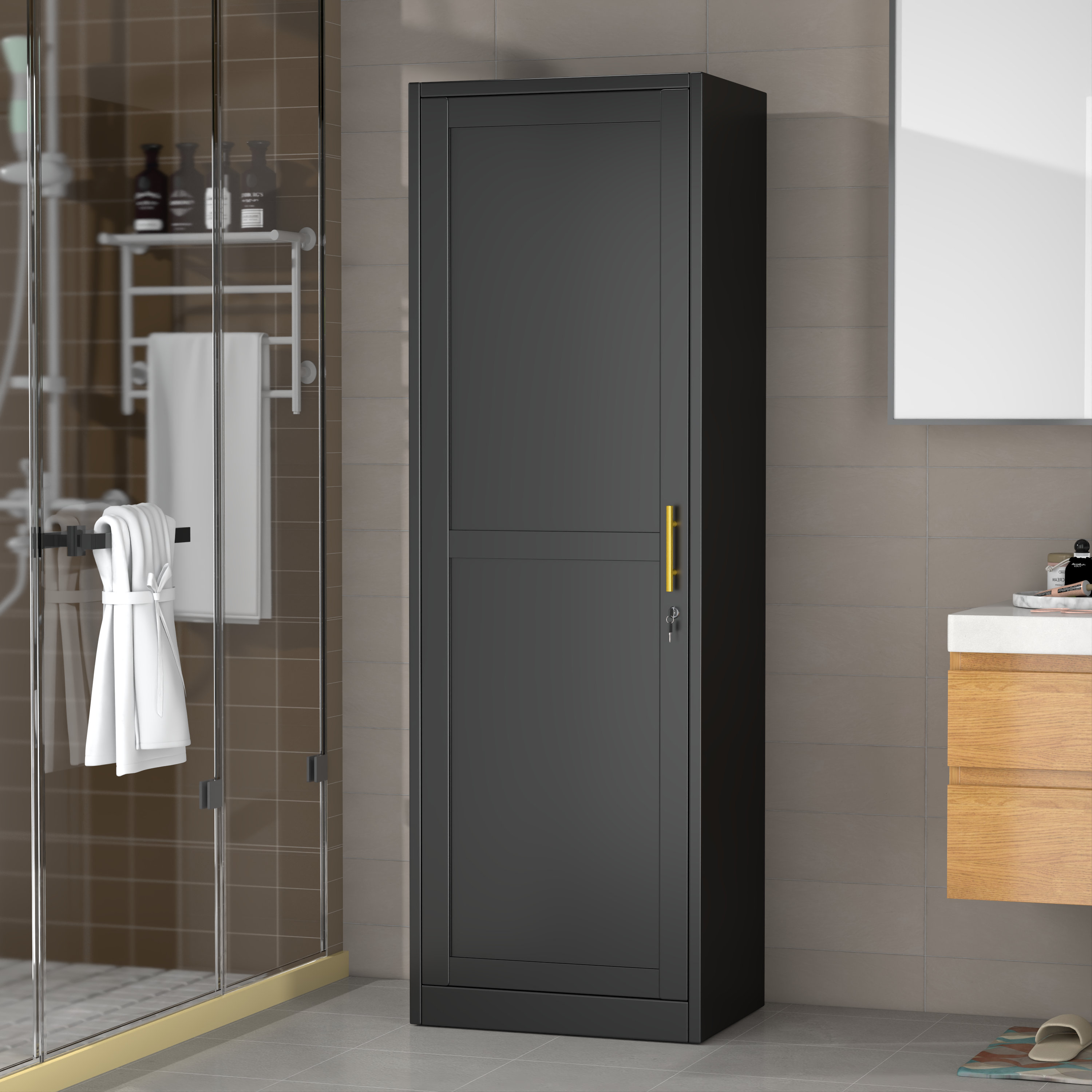 Ebern Designs Modern Accent Narrow Tall Metal Storage Cabinet for Home ...