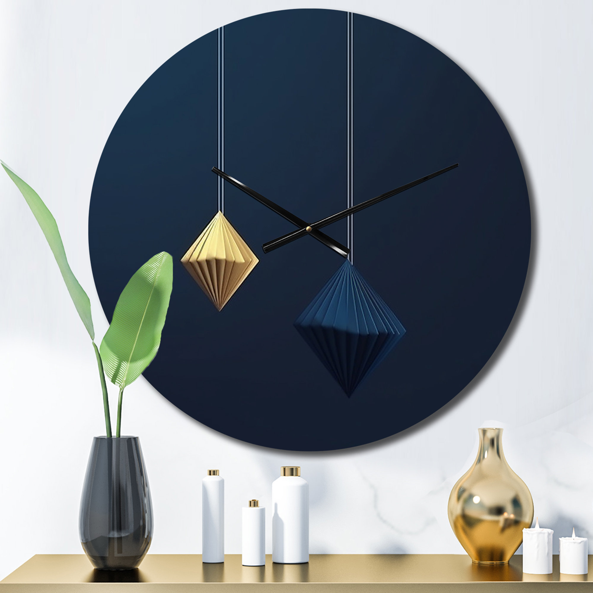 Design Art Harmony Retro Diamond Geometry Teal And Gold III Metal Wall ...