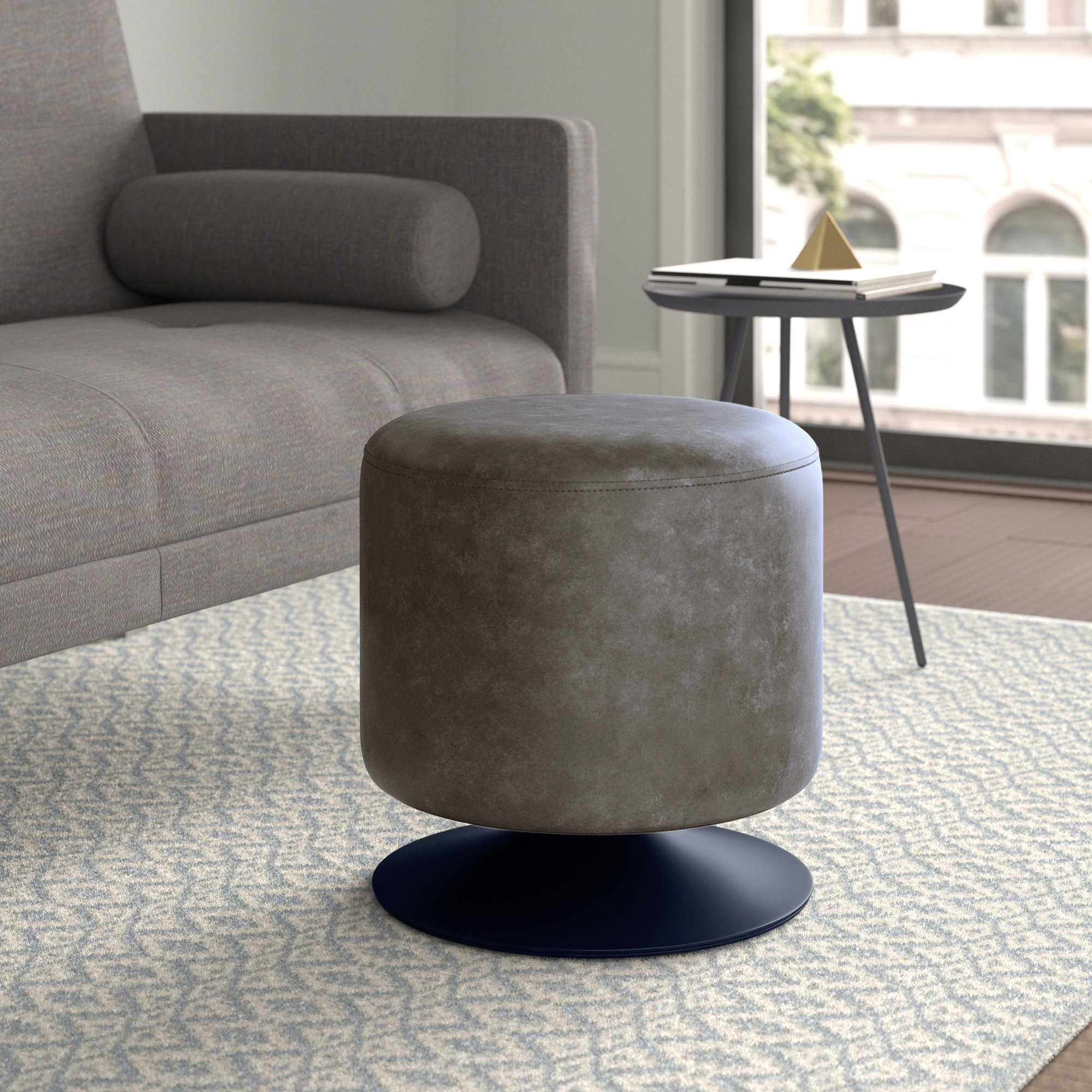 Hykkon Alison 40Cm Wide Faux Leather Round Footstool Ottoman & Reviews ...