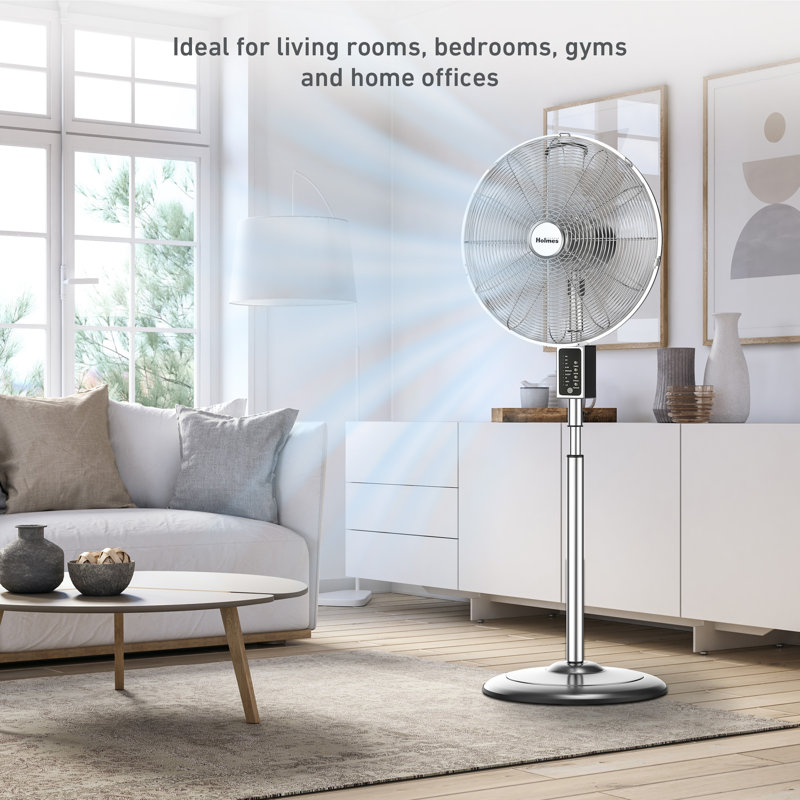 Holmes 16" Oscillating Digital Chrome Metal Stand Fan, 3 Speeds, Remote ...