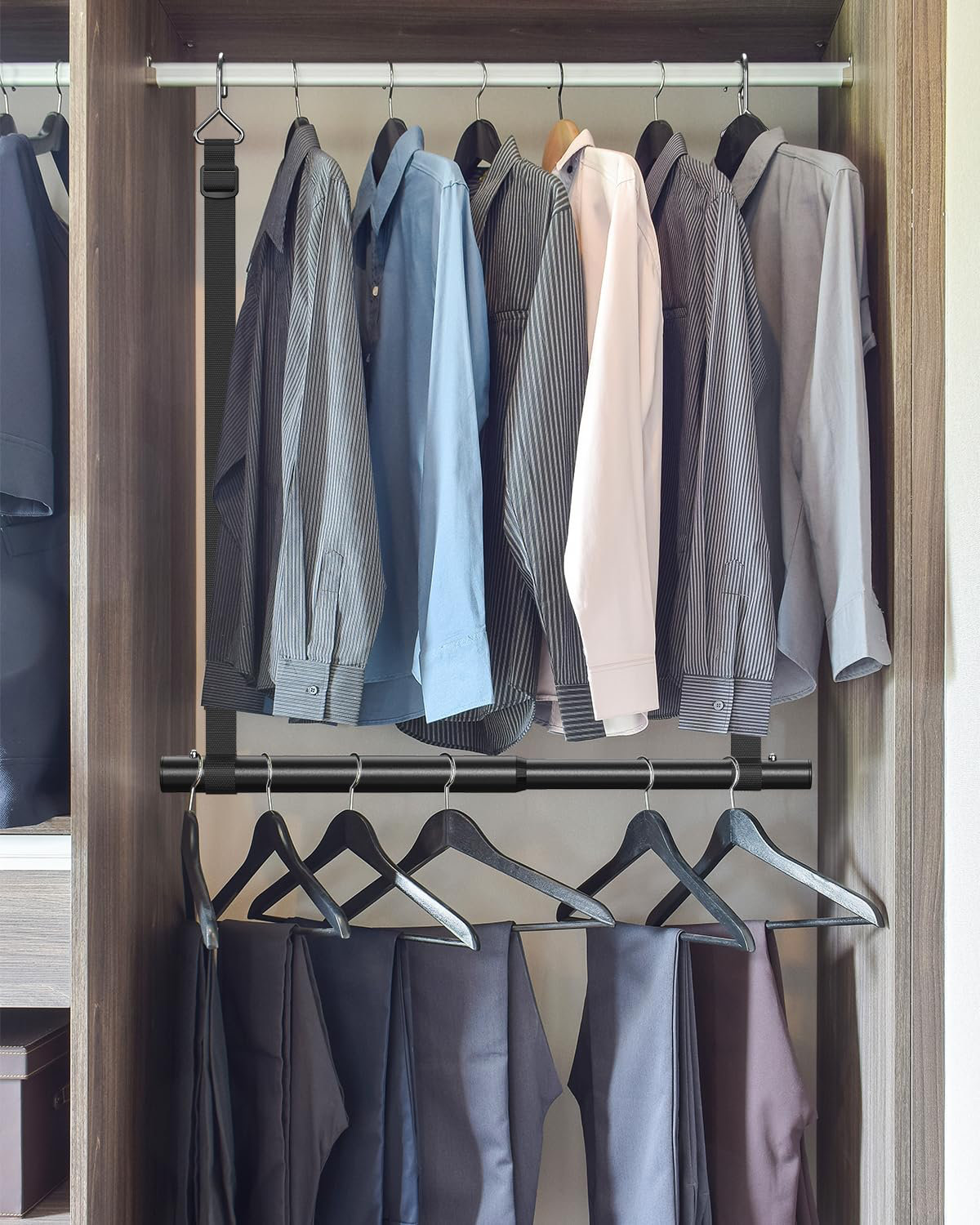 Rebrilliant Hanging Wardrobe Rod, Adjustable Width And Height Wardrobe ...
