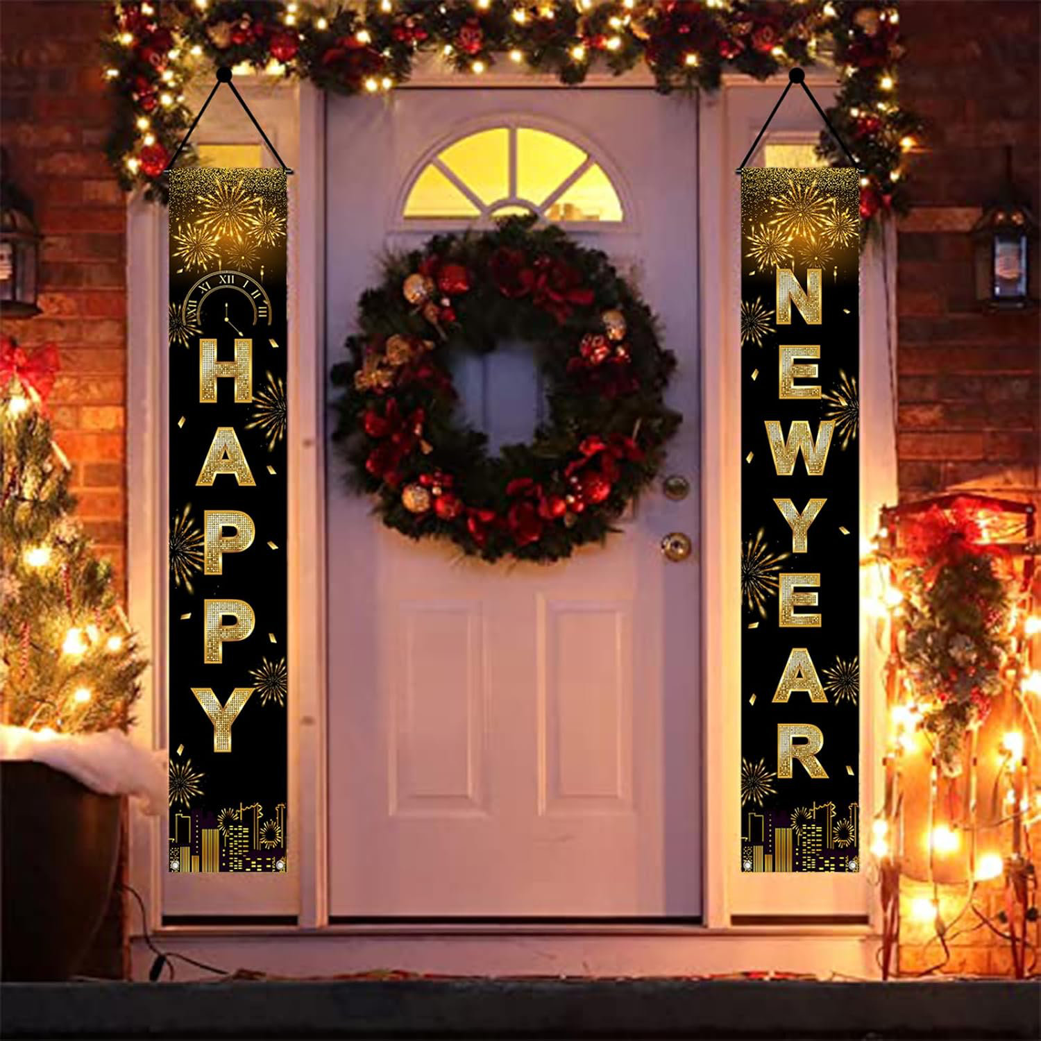 The Holiday Aisle® Happy New Year Door Banner Decorations-2025 Black ...