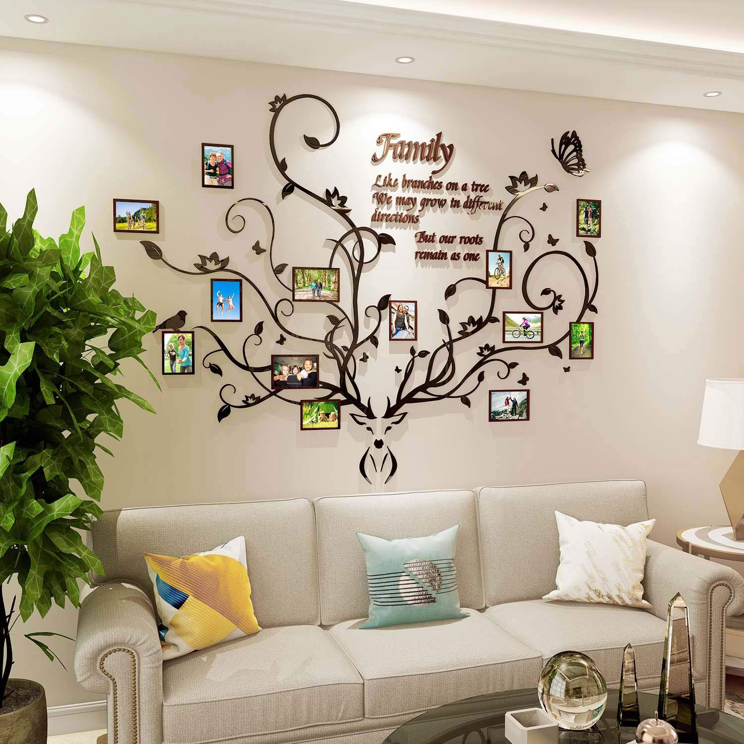Millwood Pines Antlers Family Tree Wall Decor For Living Room, 3D ...