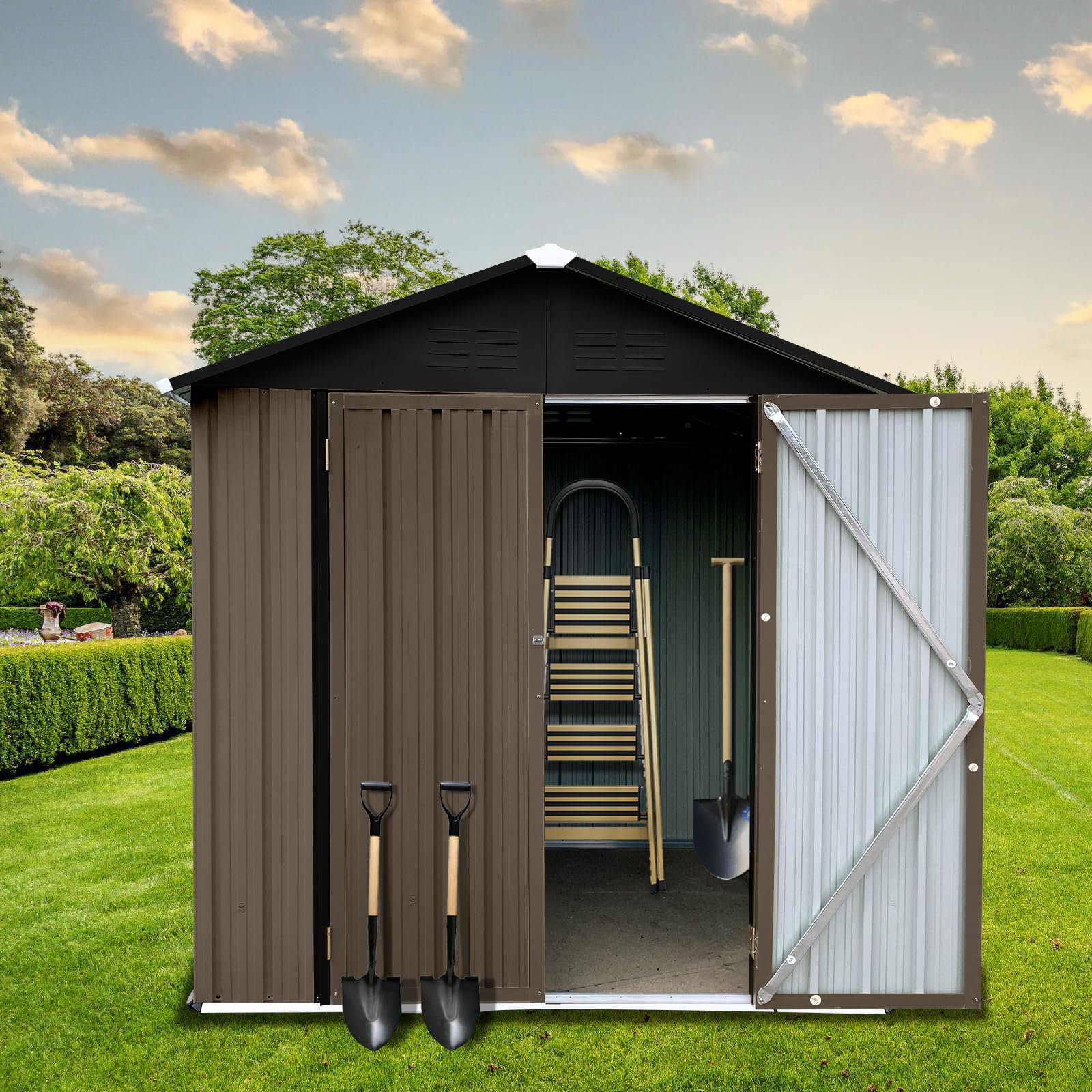 iYofe 4X6ft Apex Roof Outdoor Storage Shed, Metal Shed With Tool-Free ...