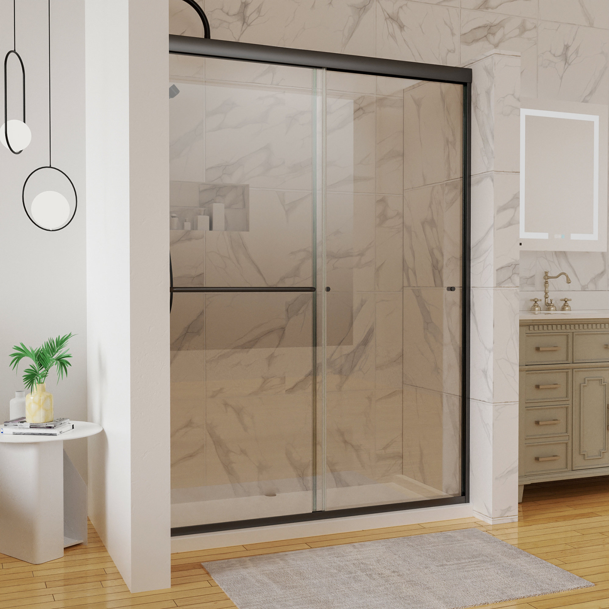Banior 54" Shower Door In Matte Black With Clear Panels And Easy ...